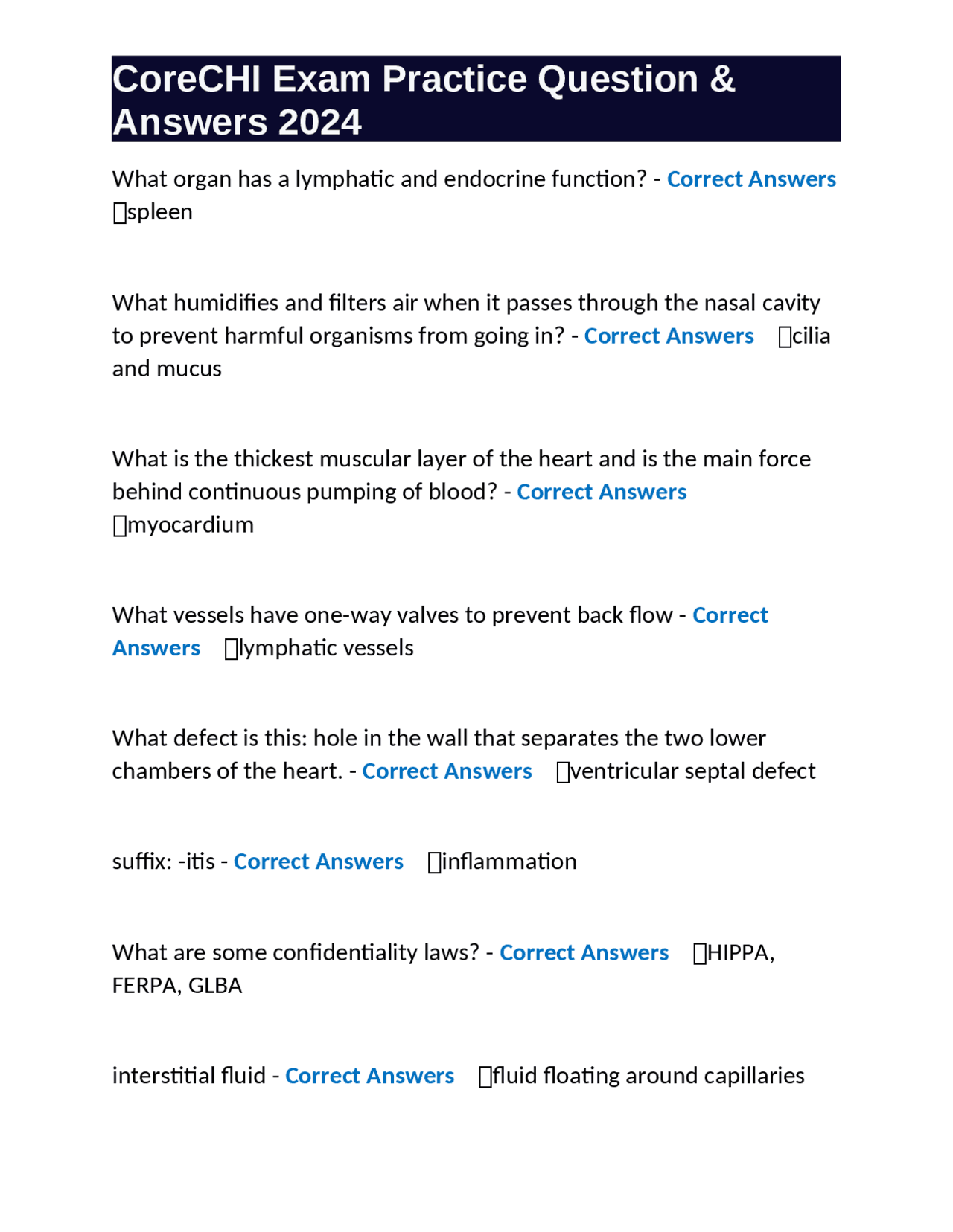 CoreCHI Exam Practice Questions and Answers 2024 | Exams Nursing | Docsity