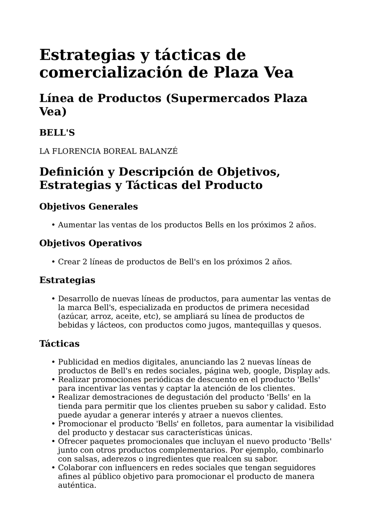 Estrategias y Tácticas de Comercialización de Plaza Vea: Línea de ...