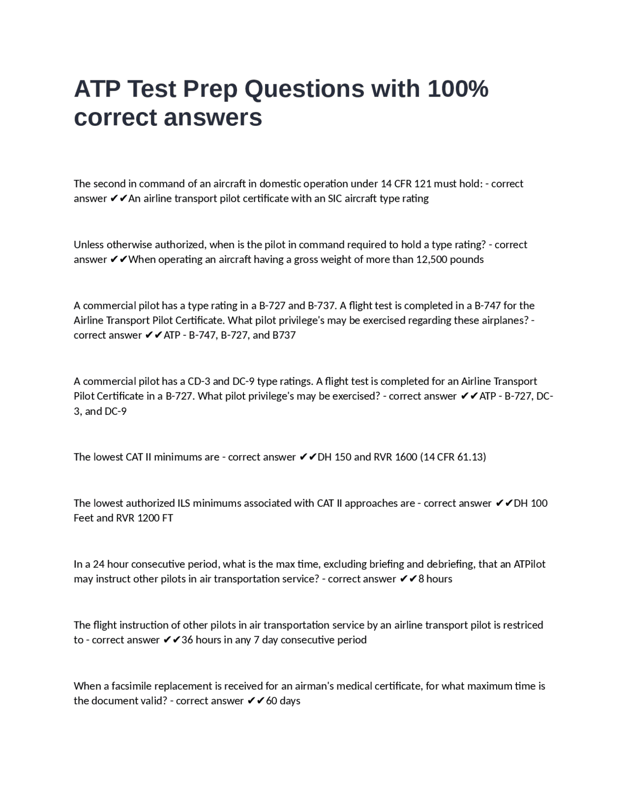 ATP Test Prep Questions with 100% correct answers | Exams Nursing | Docsity