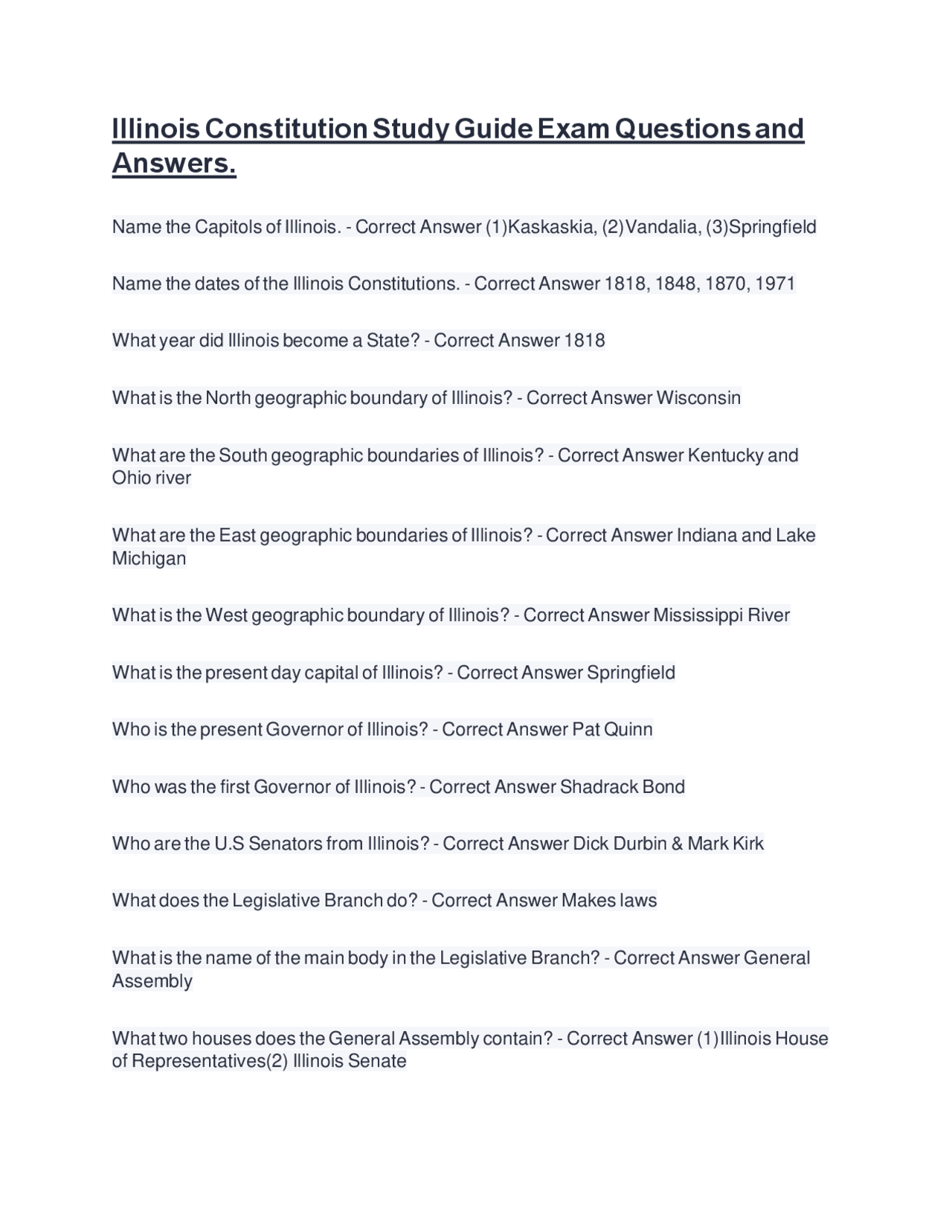 Illinois Constitution Study Guide | Exams Constitutional Law | Docsity