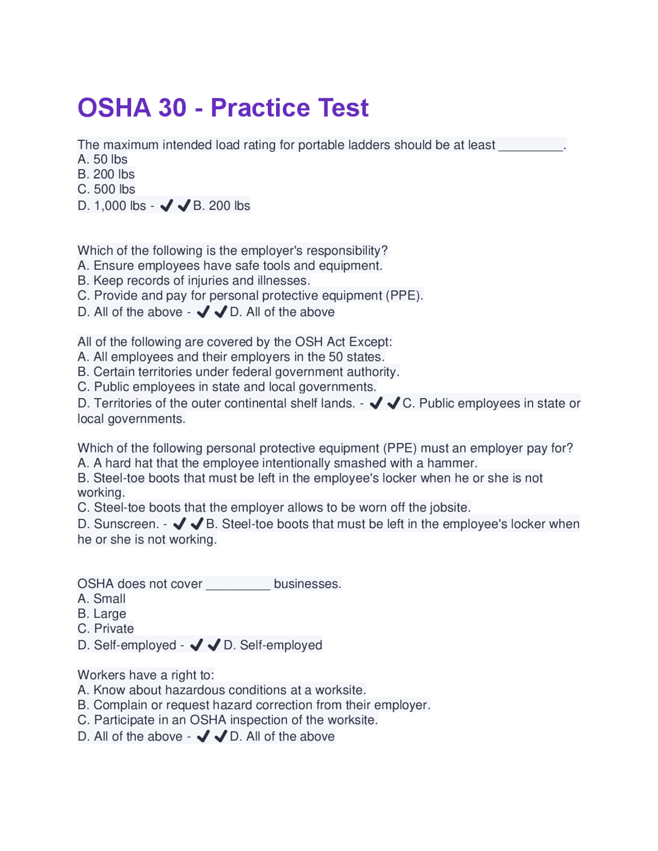 Osha 30 Test Timed