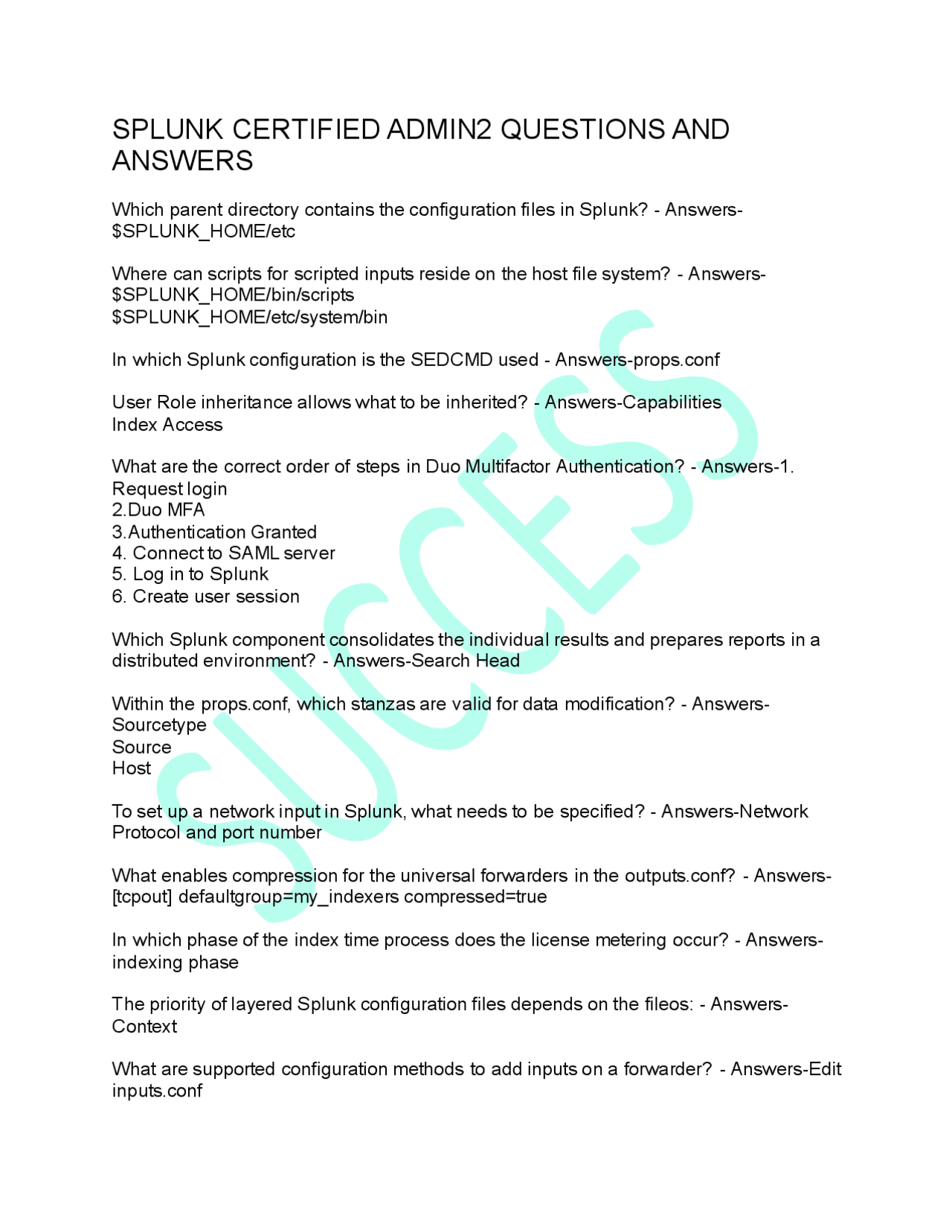 Splunk Certified Admin2 Questions and Answers | Exams Social Sciences ...