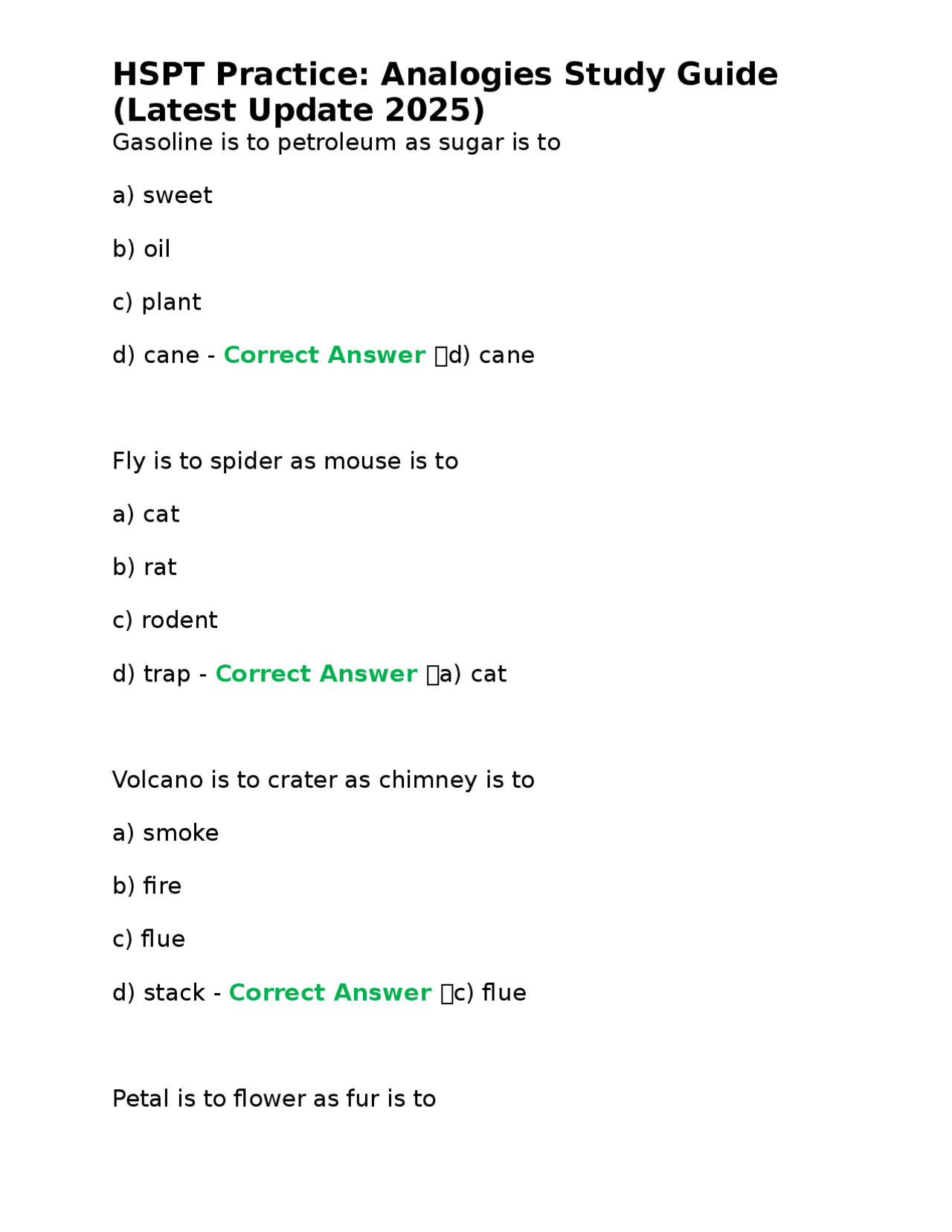HSPT Practice: Analogies Study Guide | Exams Nursing | Docsity