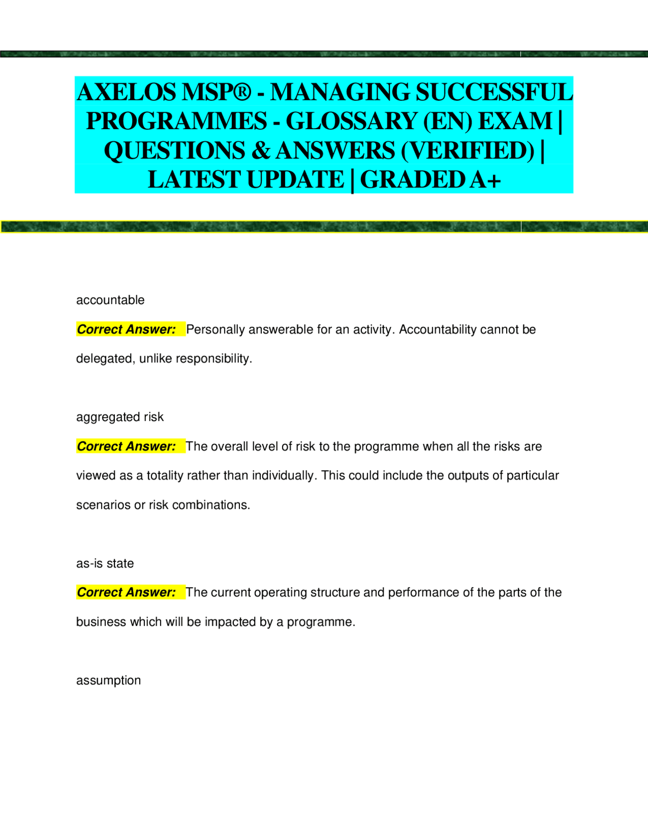 AXELOS MSP® - Managing Successful Programmes - Glossary (EN) Exam ...