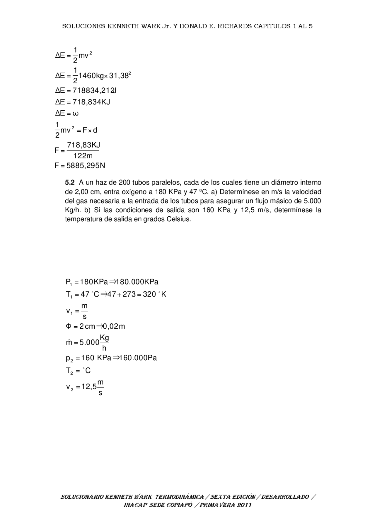 Soluciones a Ejercicios de Termodinámica - Kenneth Wark - 6ta Edición ...