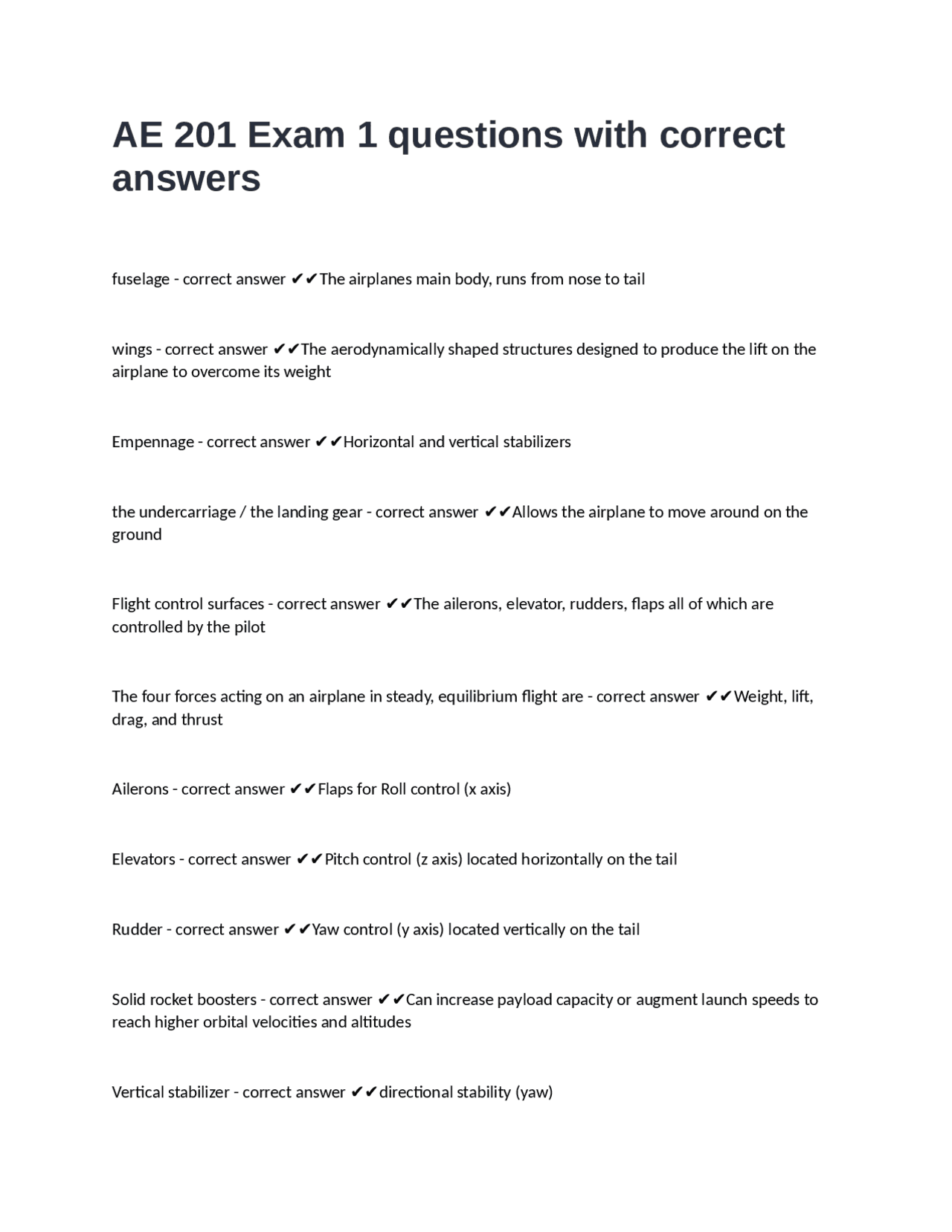 Aerospace Engineering Exam 1 Questions and Answers | Exams Nursing ...