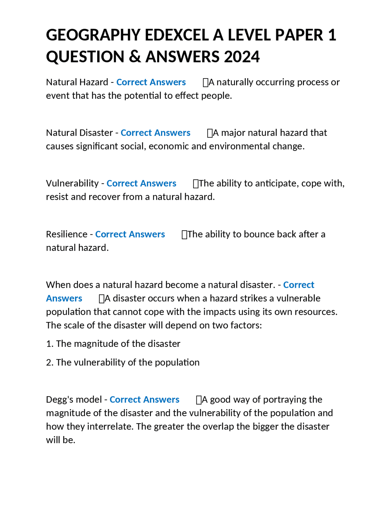 GEOGRAPHY EDEXCEL A LEVEL PAPER 1 QUESTION & ANSWERS 2024 | Exams ...