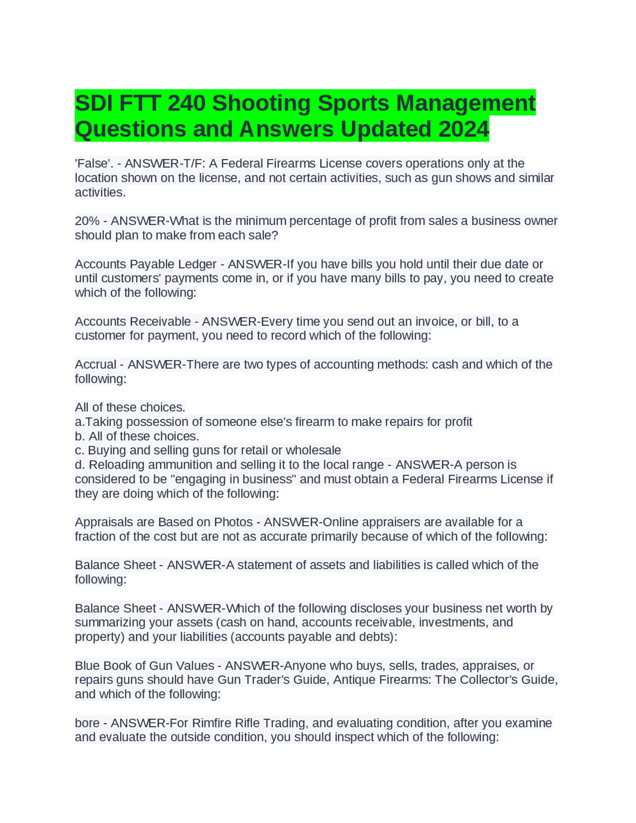 SDI FTT 240 Shooting Sports Management Questions and Answers | Exams ...