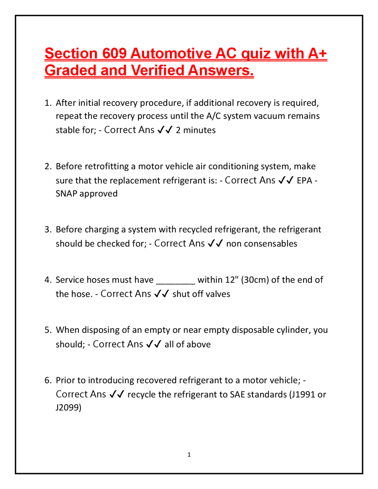 Section 609 Automotive AC quiz with A+ Graded and Verified Answers ...