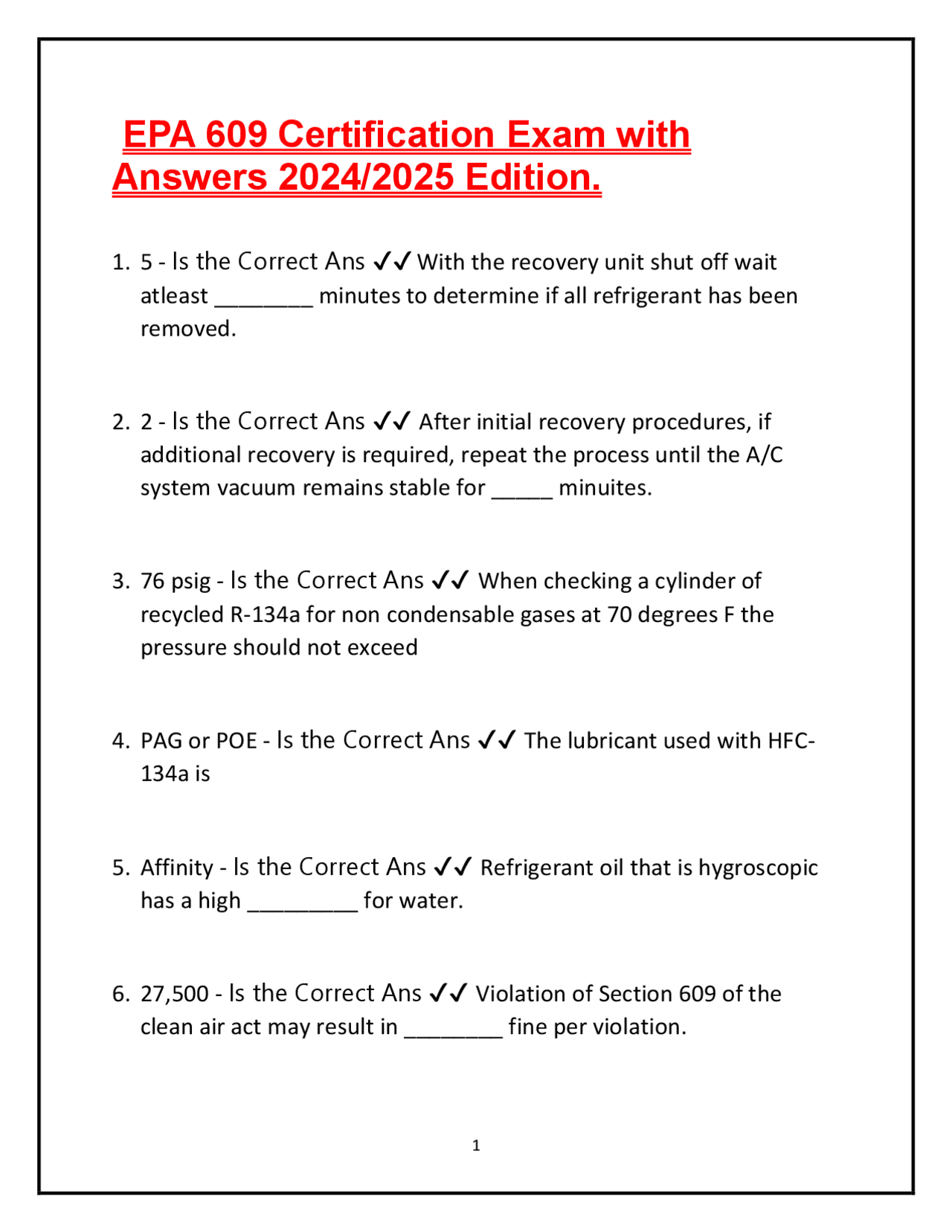 EPA 609 Certification Exam with Answers 2024/2025 Edition. | Exams ...