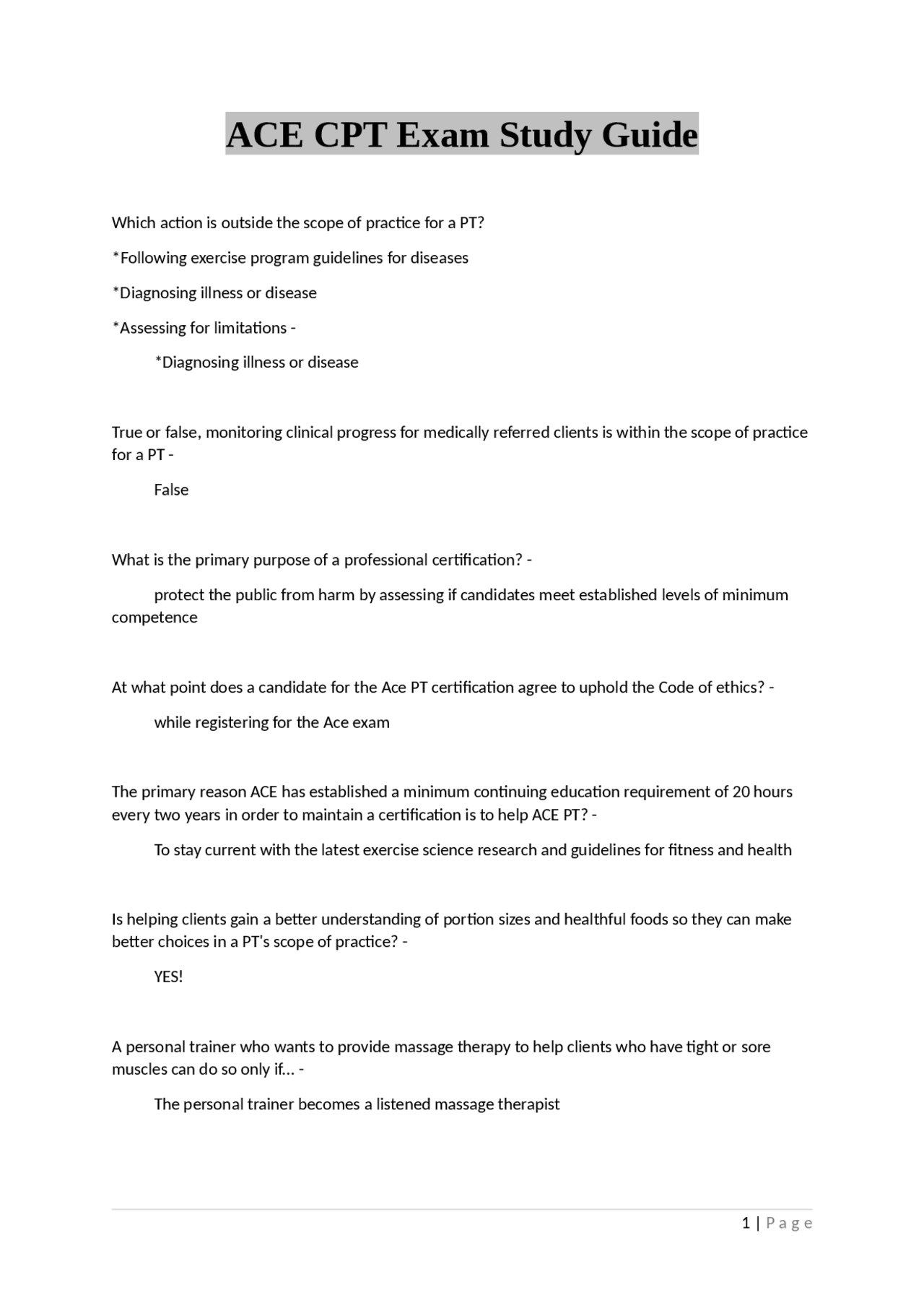 Exercise Program Guidelines and Fitness Certification | Exams Training and Development | Docsity