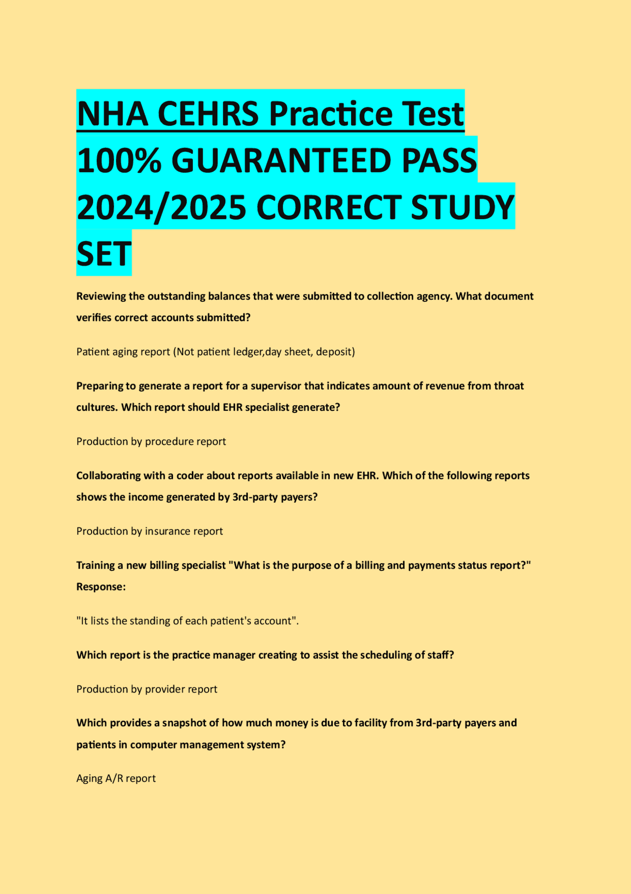 NHA CEHRS Practice Test 100% GUARANTEED PASS 2024/2025 CORRECT STUDY ...