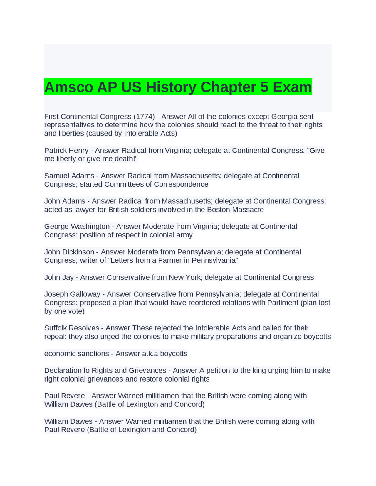 Amsco AP US History Chapter 5 Exam Questions and Answers | Exams ...
