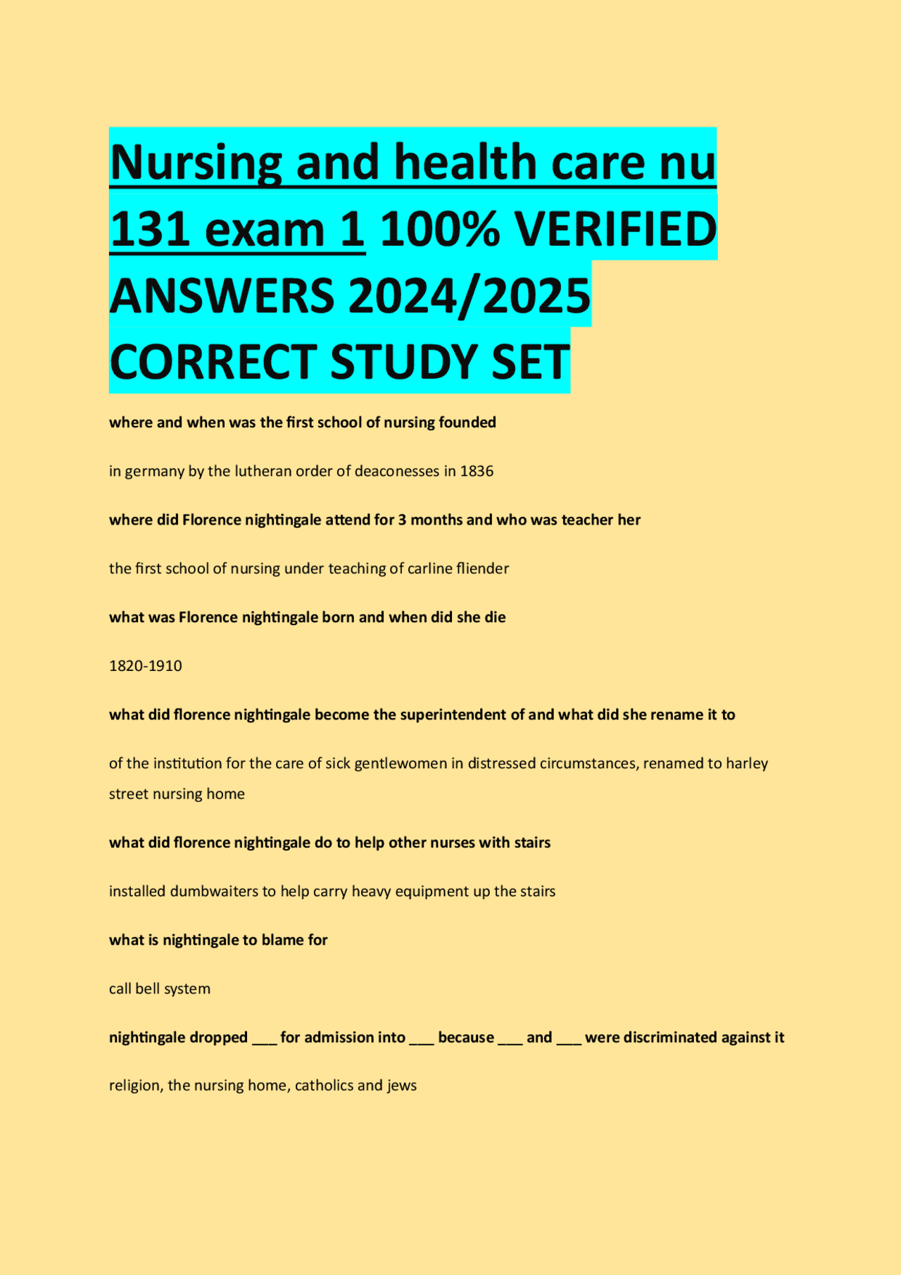 Nursing and health care nu 131 exam 1 100% VERIFIED ANSWERS 2024/2025 ...