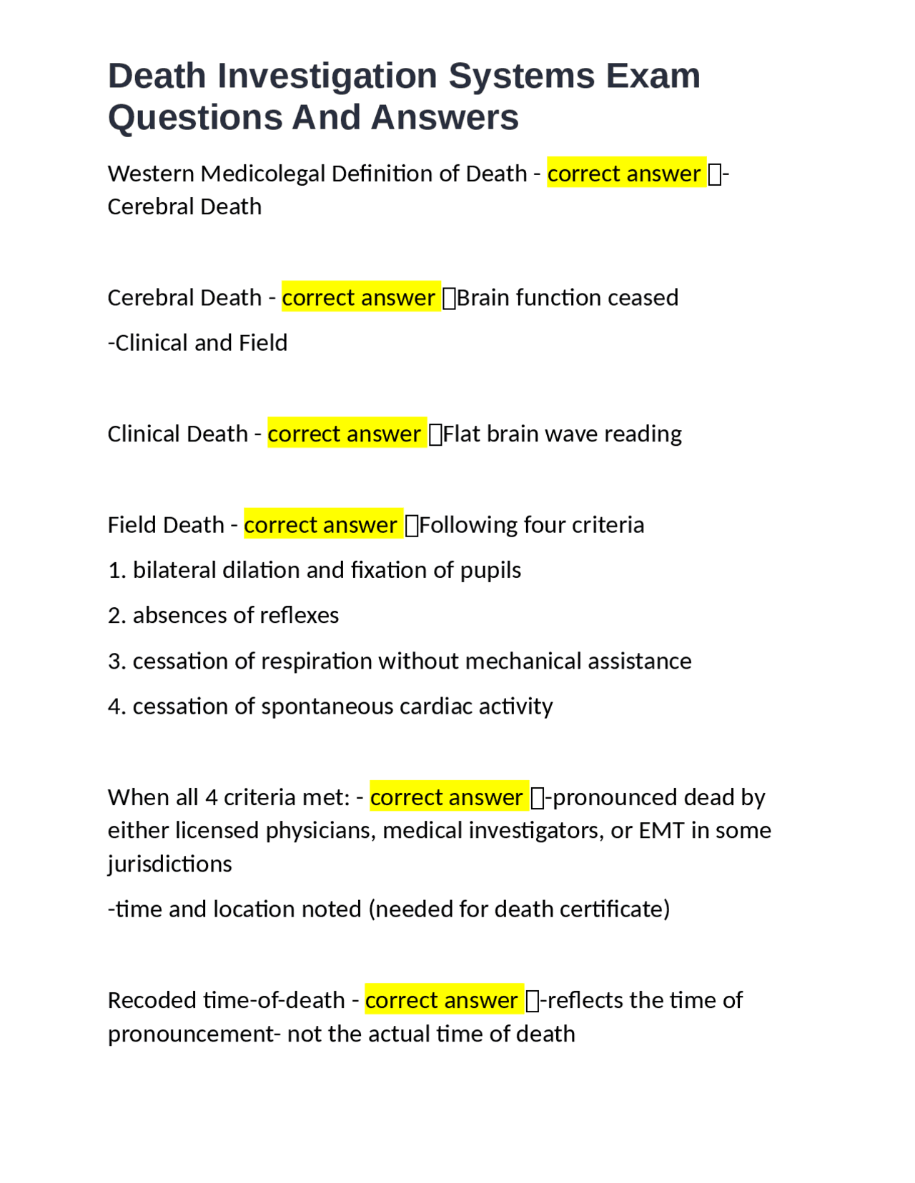 Death Investigation Systems Exam Questions And Answers | Exams ...