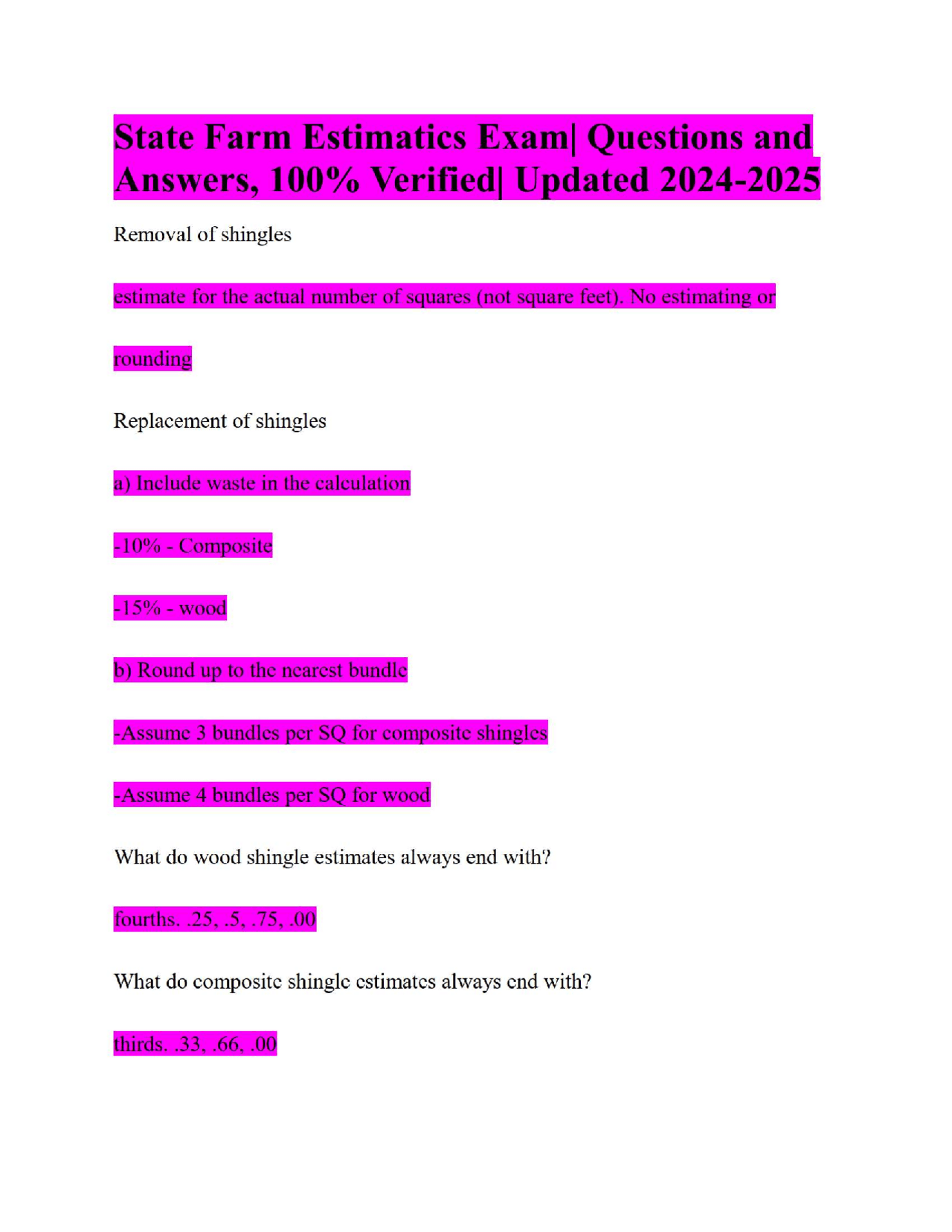 State Farm Estimatics Exam| Questions and Answers, 100% Verified ...