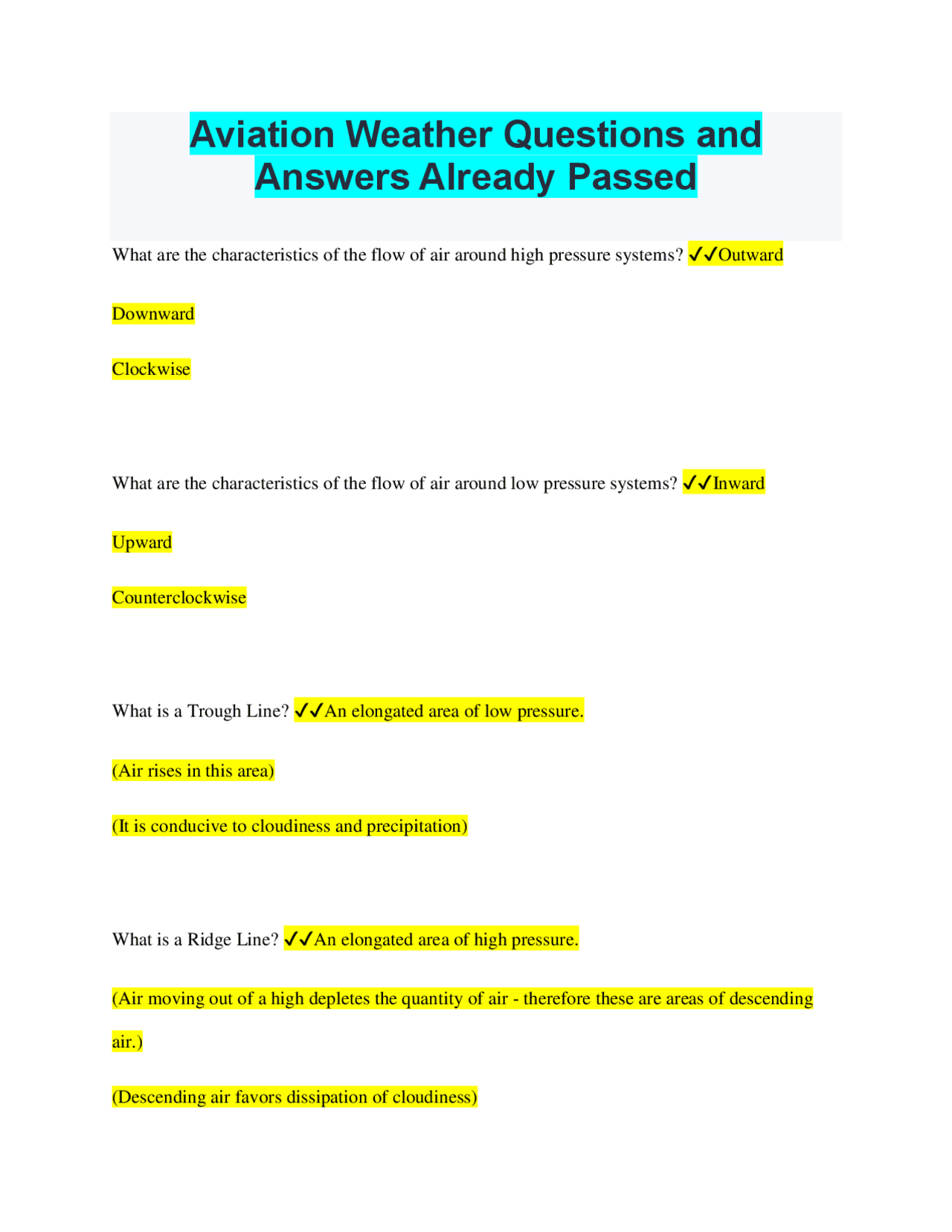 Aviation Weather Questions and Answers Already Passed | Exams Aviation ...