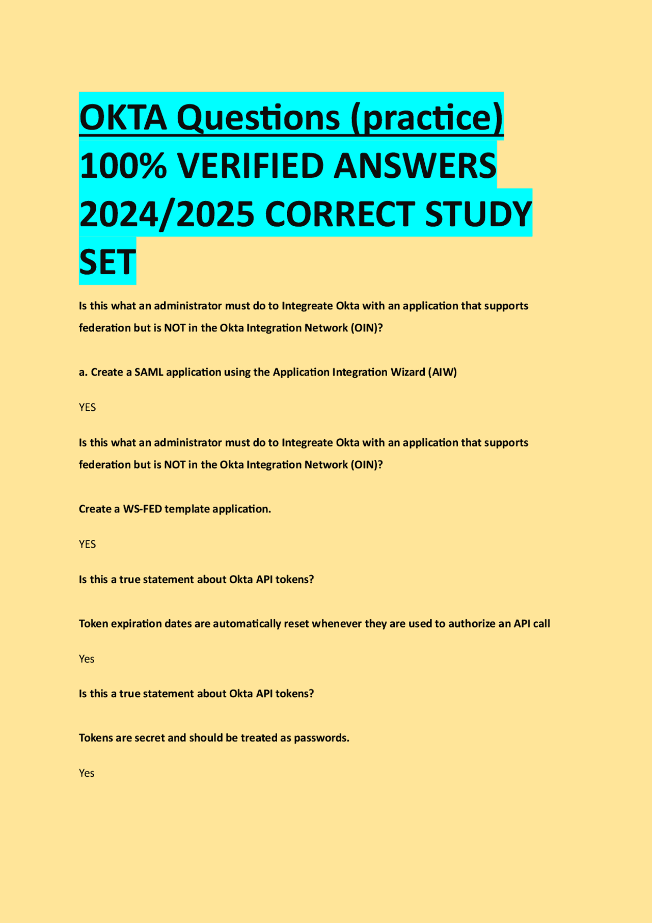OKTA Questions (practice) 100% VERIFIED ANSWERS 2024/2025 CORRECT STUDY ...