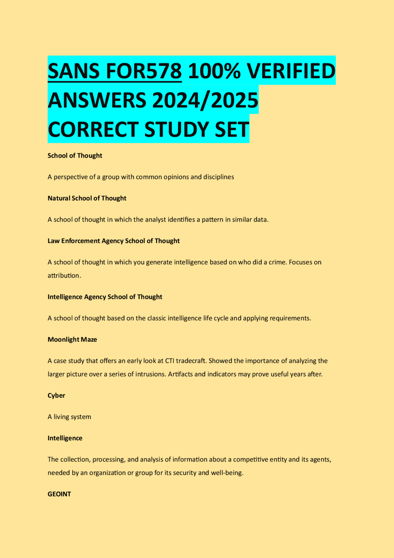 SANS FOR578 100% VERIFIED ANSWERS 2024/2025 CORRECT STUDY SET | Exams ...