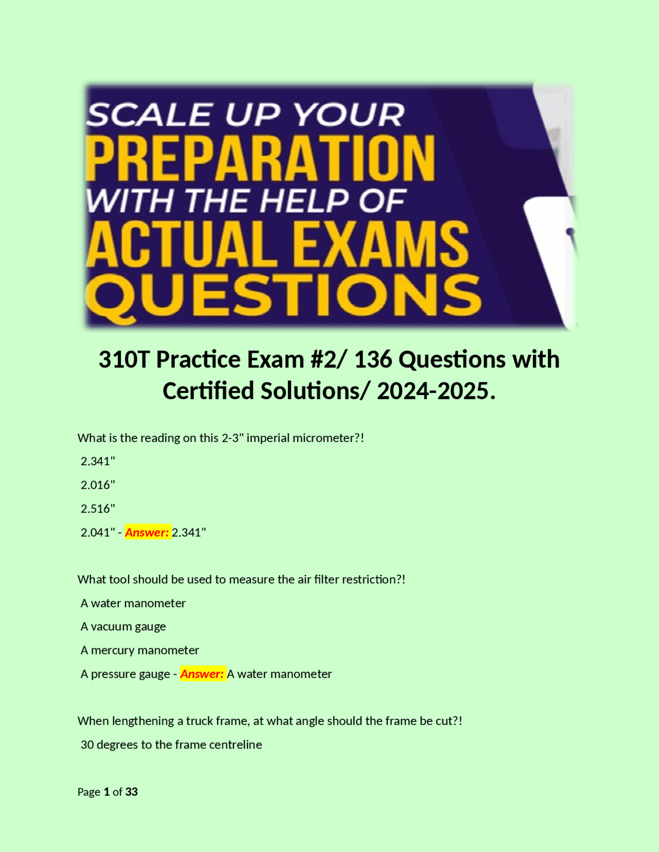 310T Practice Exam #2/ 136 Questions with Certified Solutions/ 2024 ...