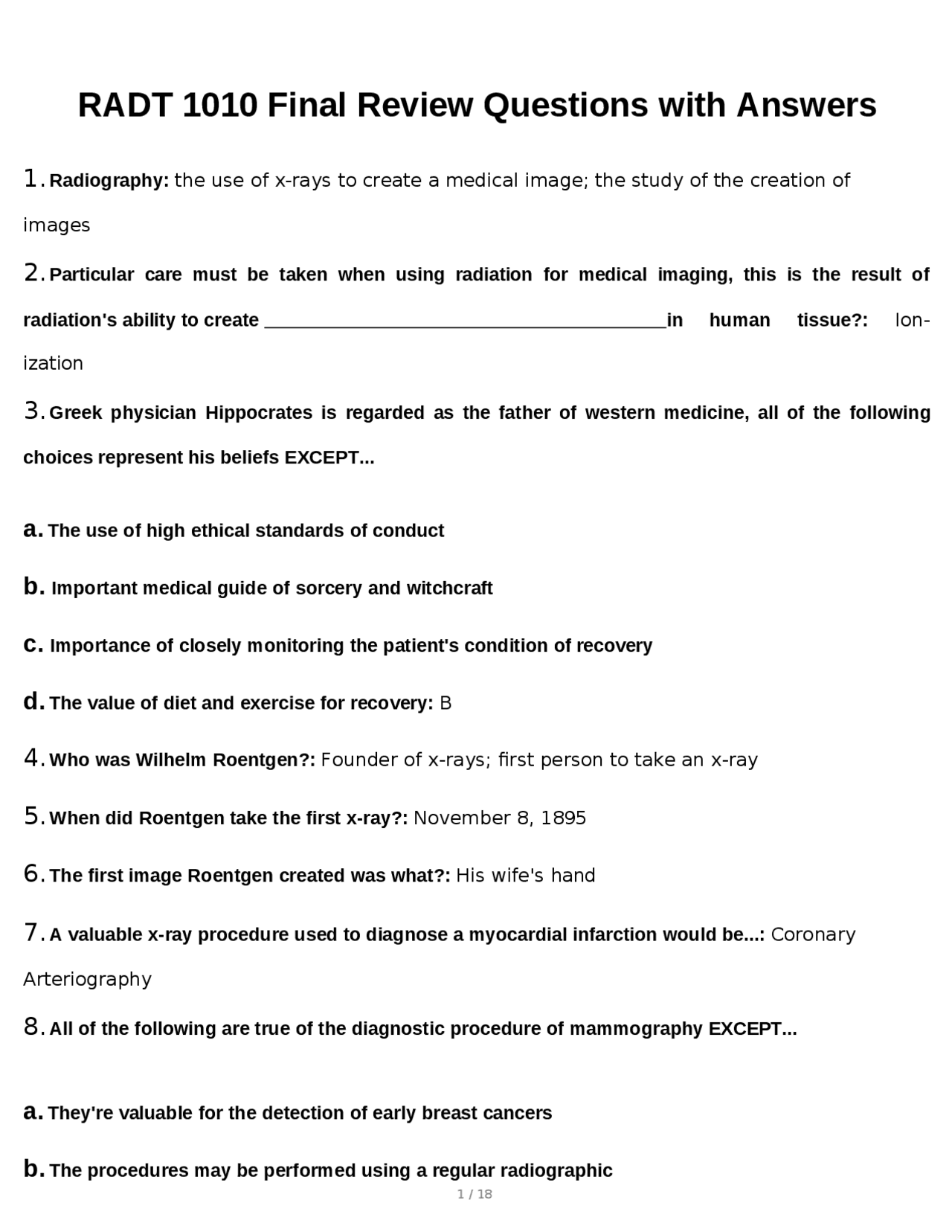 Radiography Fundamentals and Concepts | Exams Radiotherapy | Docsity
