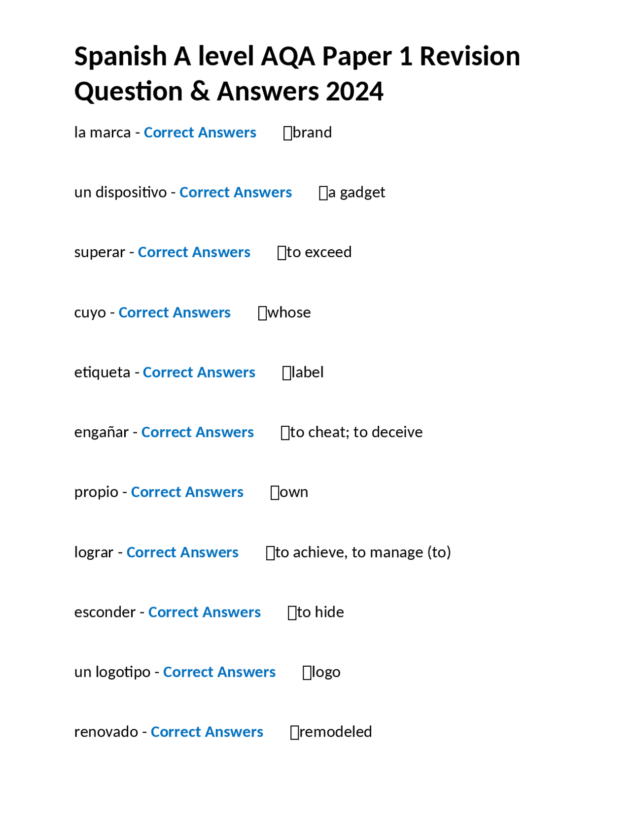 Spanish A level AQA Paper 1 Revision Question & Answers 2024 | Exams ...