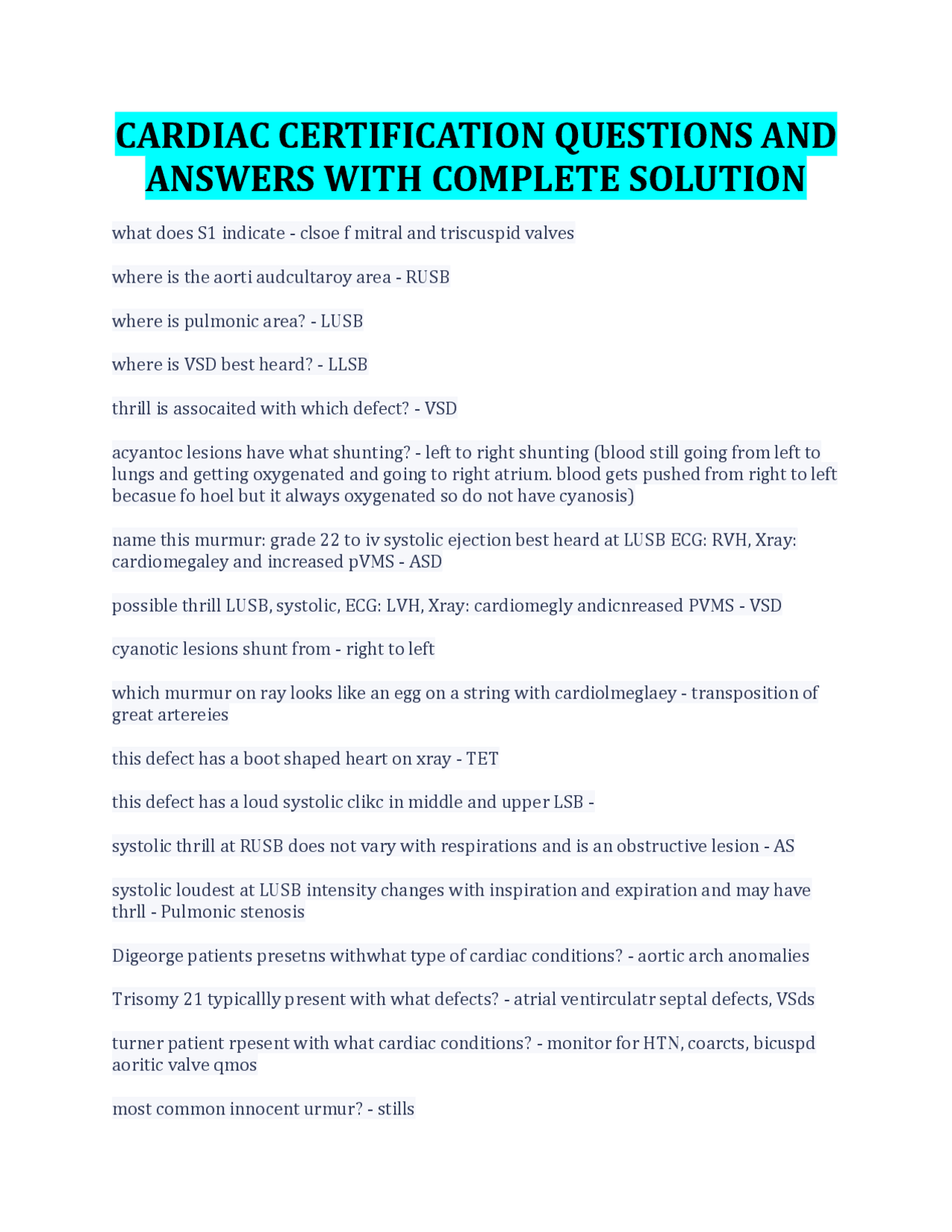 Cardiac Certification Questions and Answers | Exams Advanced Education ...