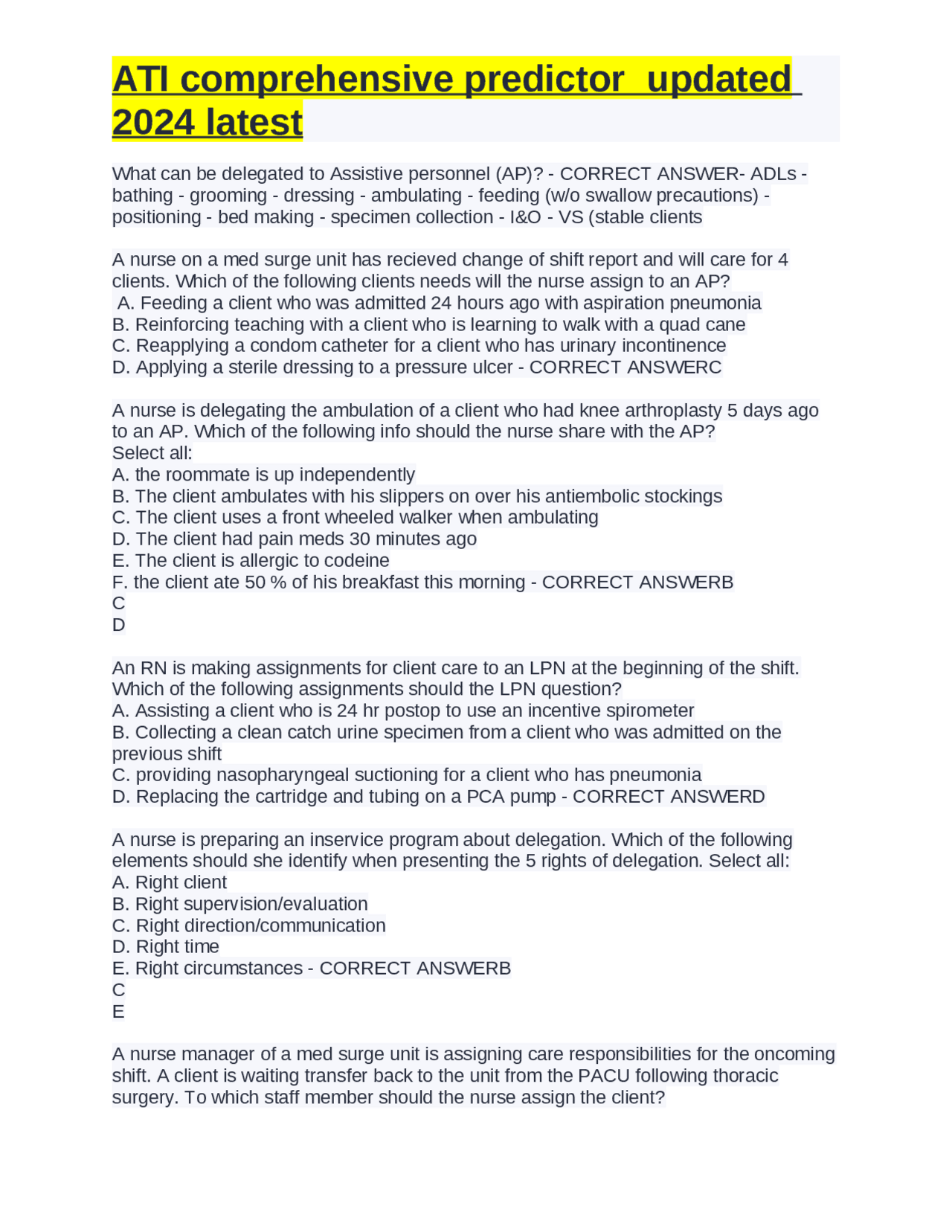 ATI comprehensive predictor updated 2024 latest | Exams Nursing | Docsity