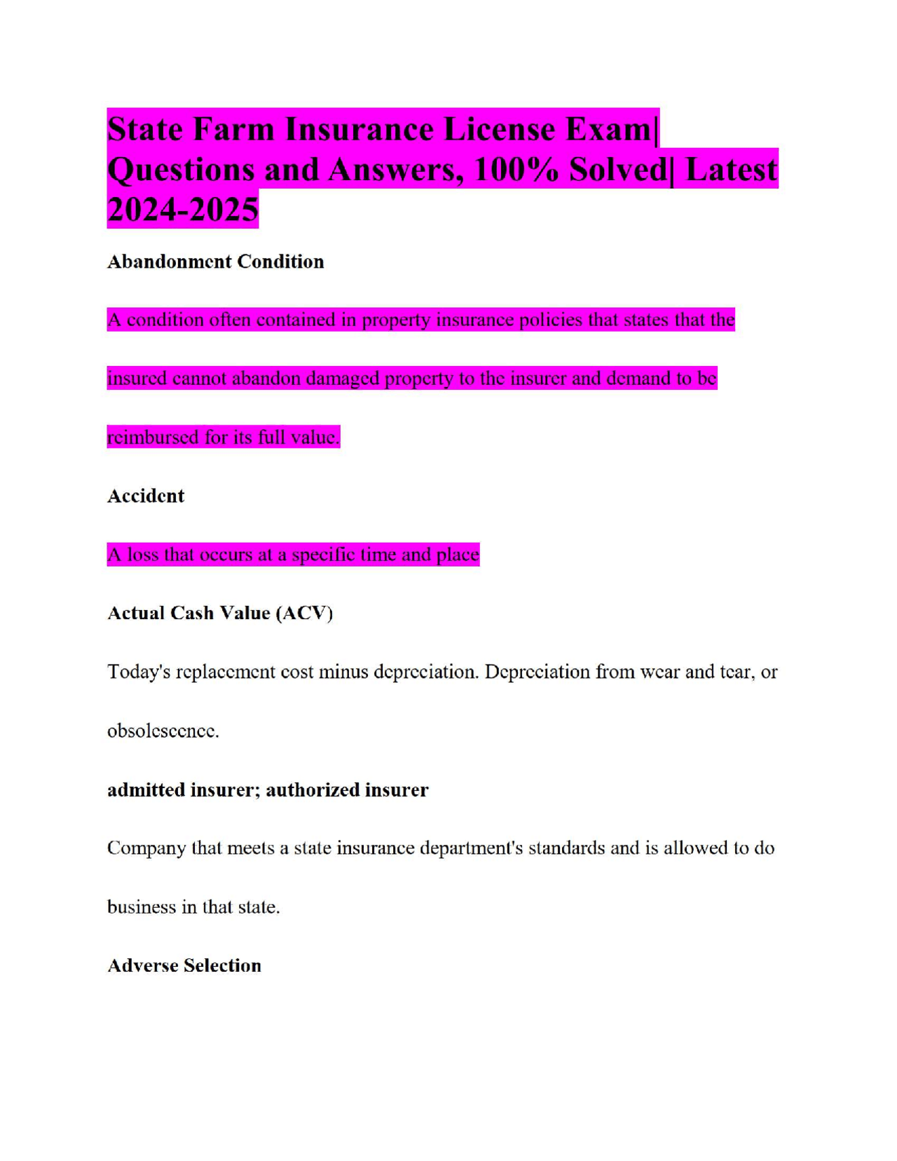 State Farm Insurance License Exam| Questions and Answers, 100% Solved ...