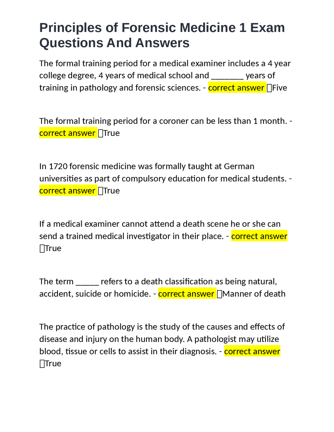 Principles of Forensic Medicine 1 Exam Questions And Answers | Exams ...