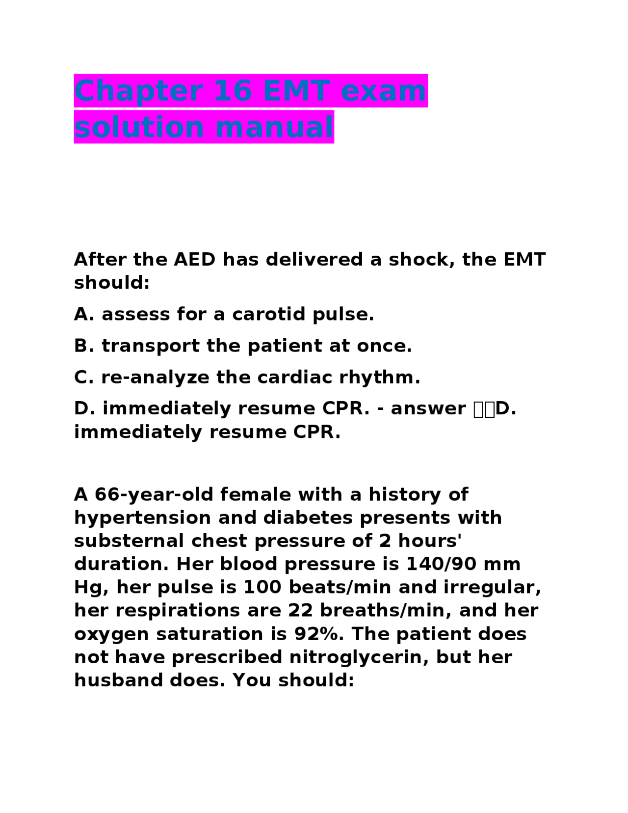 EMT Exam Practice Questions and Answers: Chapter 16 | Exams Nursing ...
