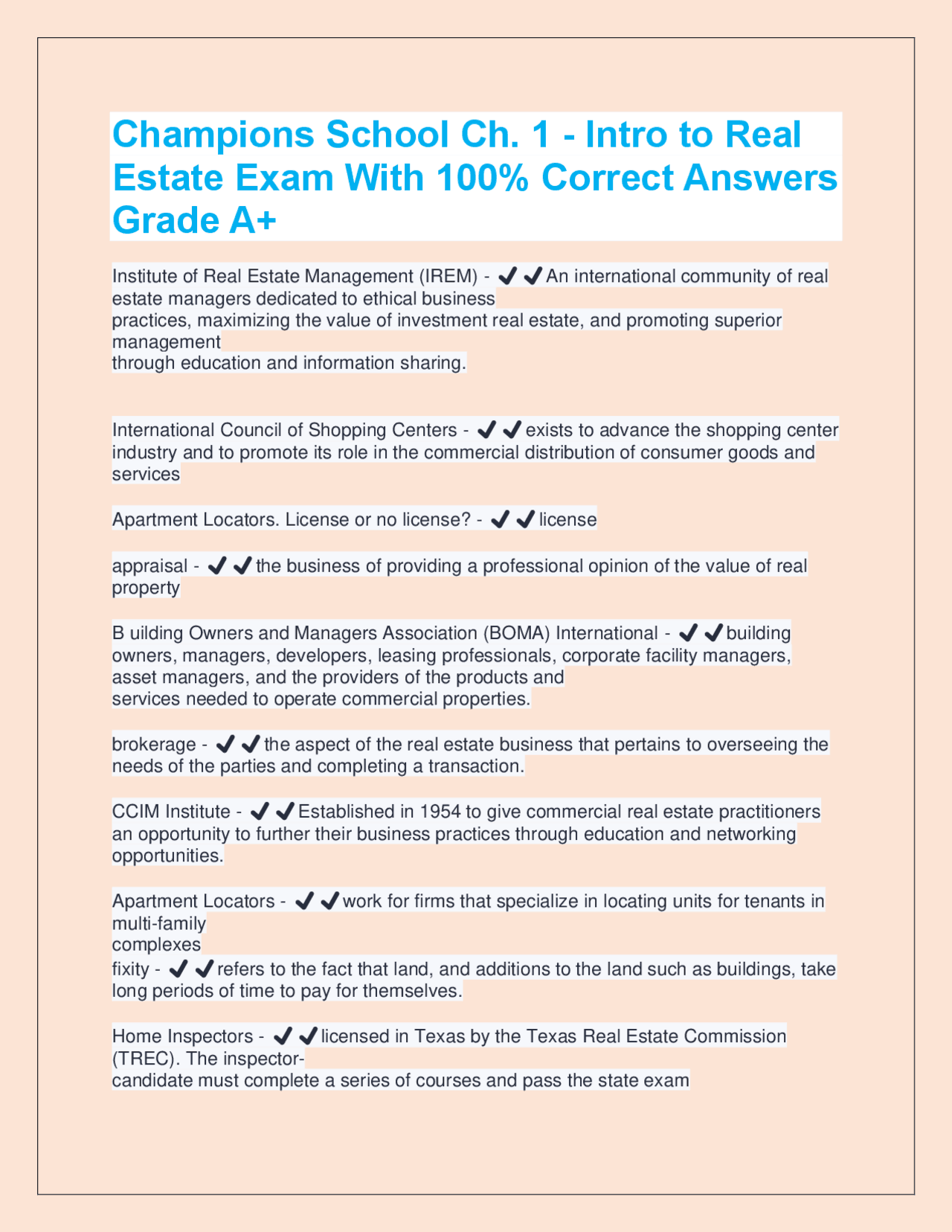 Introduction to Real Estate: Exam Questions and Answers | Exams Finance ...