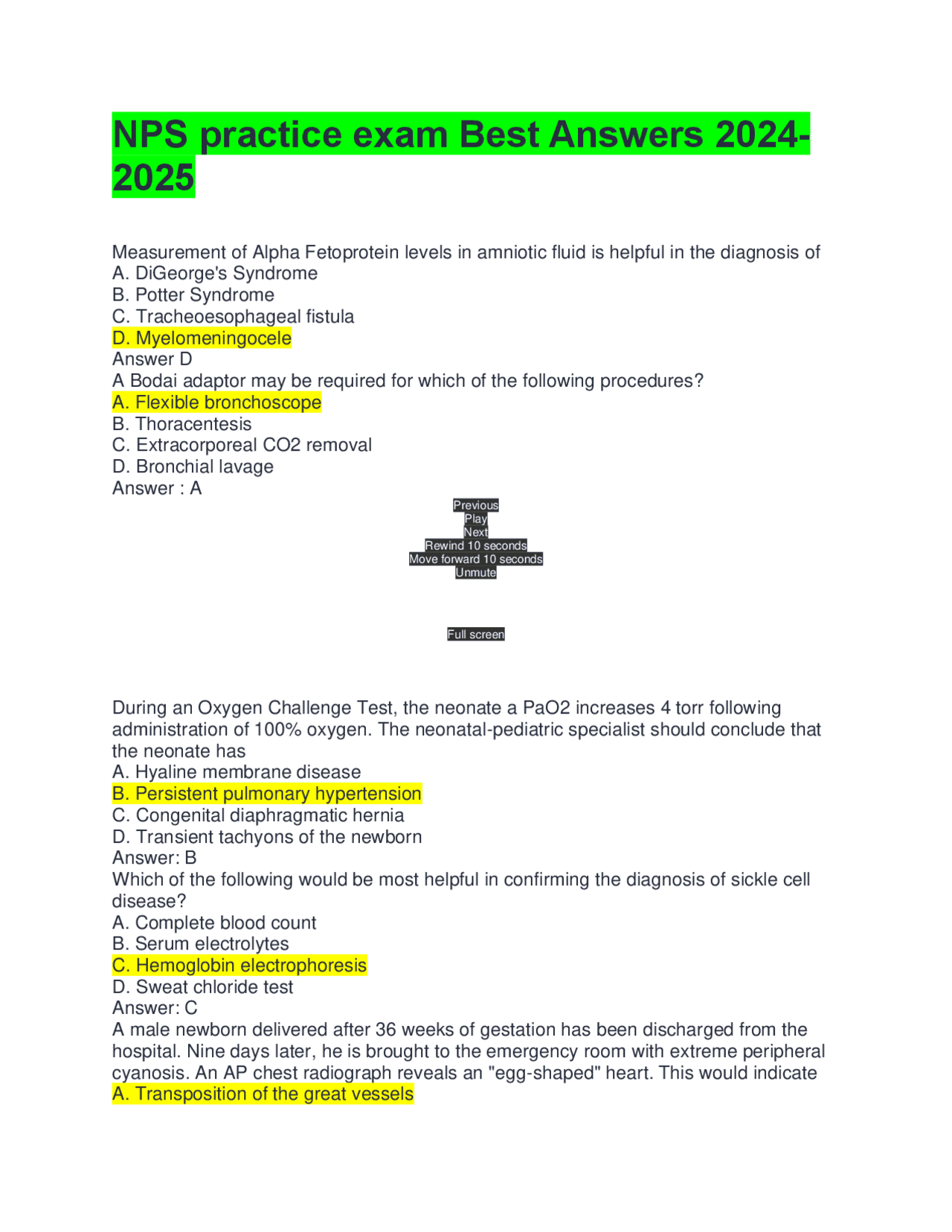 NPS practice exam Best Answers 2024 2025 | Exams Health sciences | Docsity