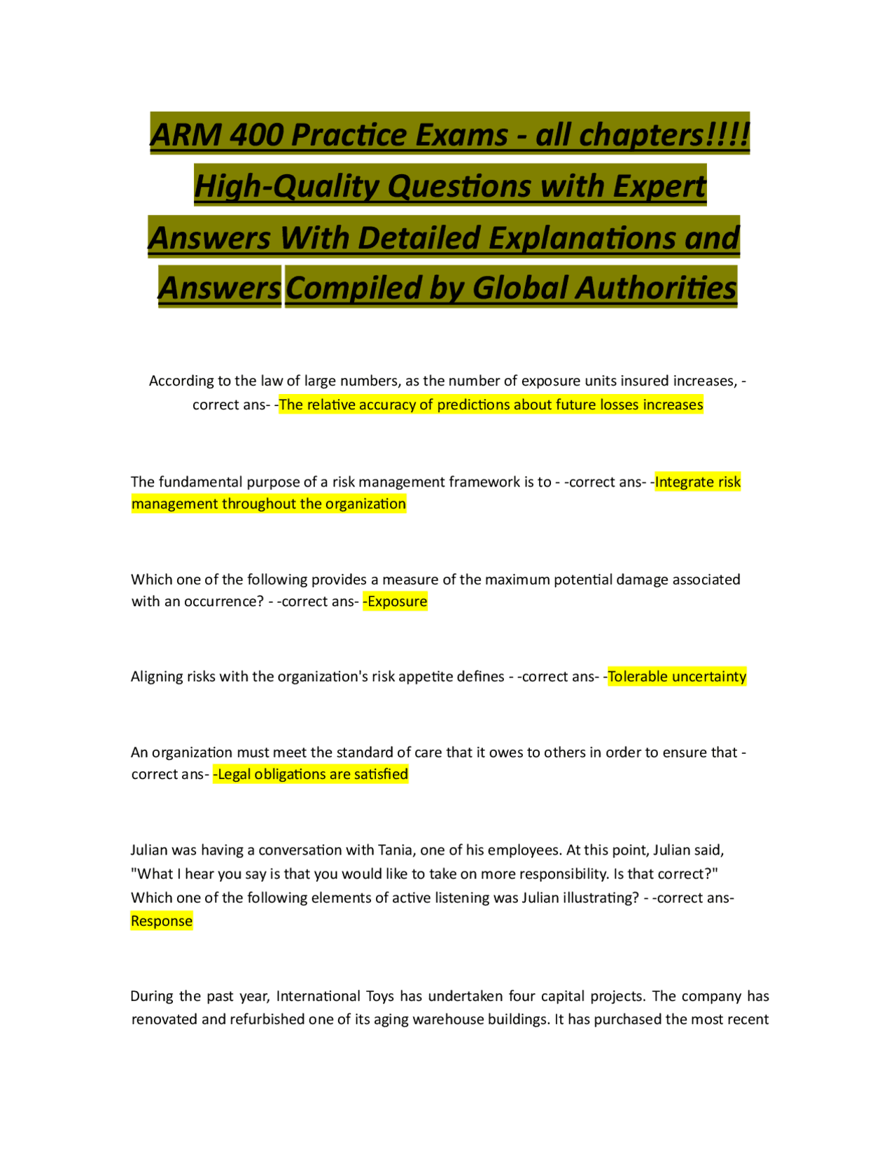 ARM 400 Practice Exams - All Chapters | Exams Credit and Risk ...