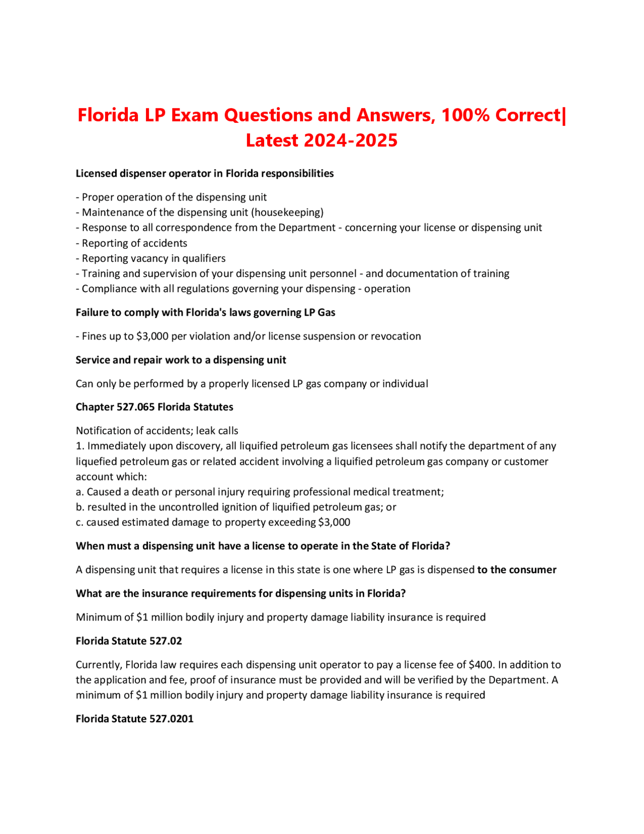 Florida LP Exam Questions and Answers, 100% Correct| Latest 2024-2025 ...