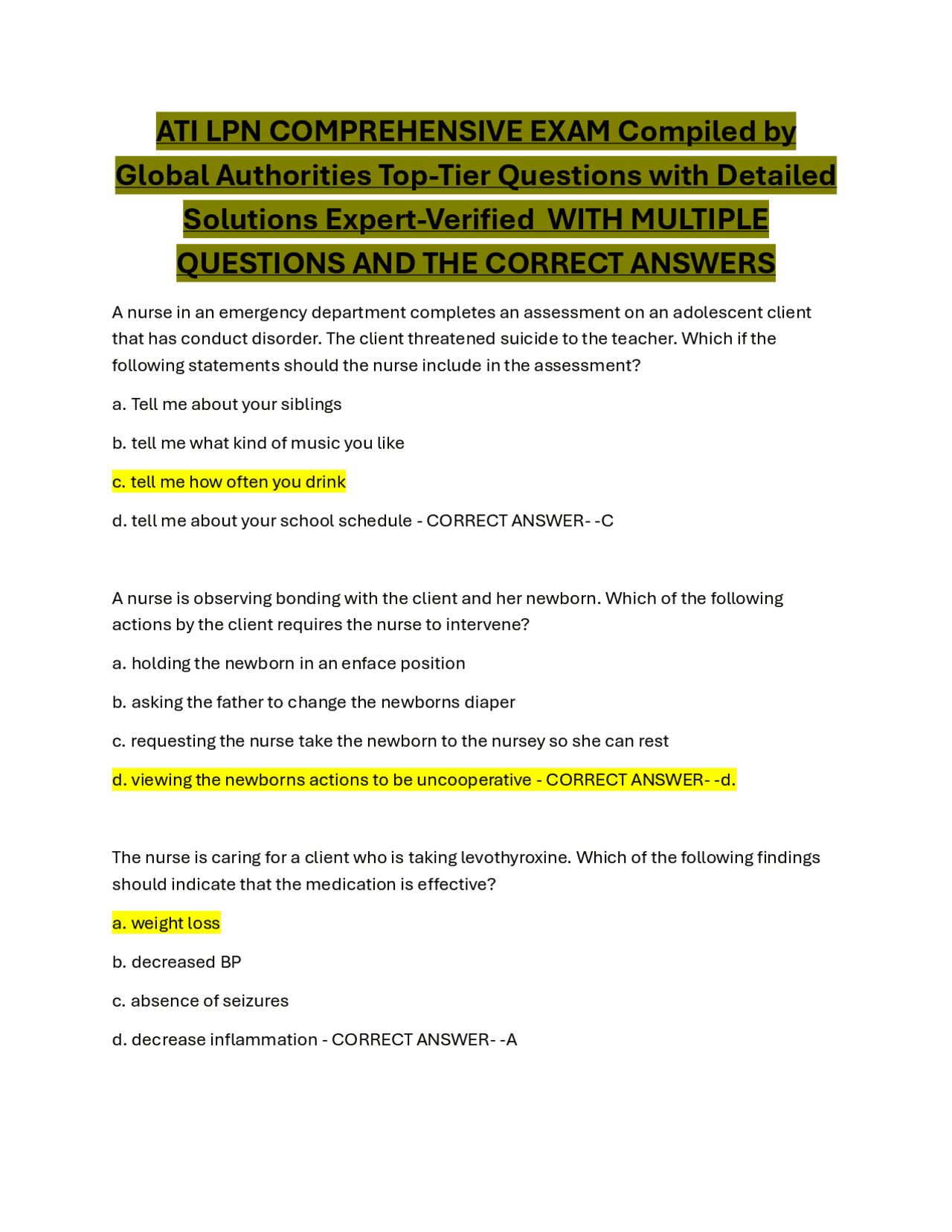 LPN Comprehensive Exam: Practice Questions and Answers | Exams Nursing ...