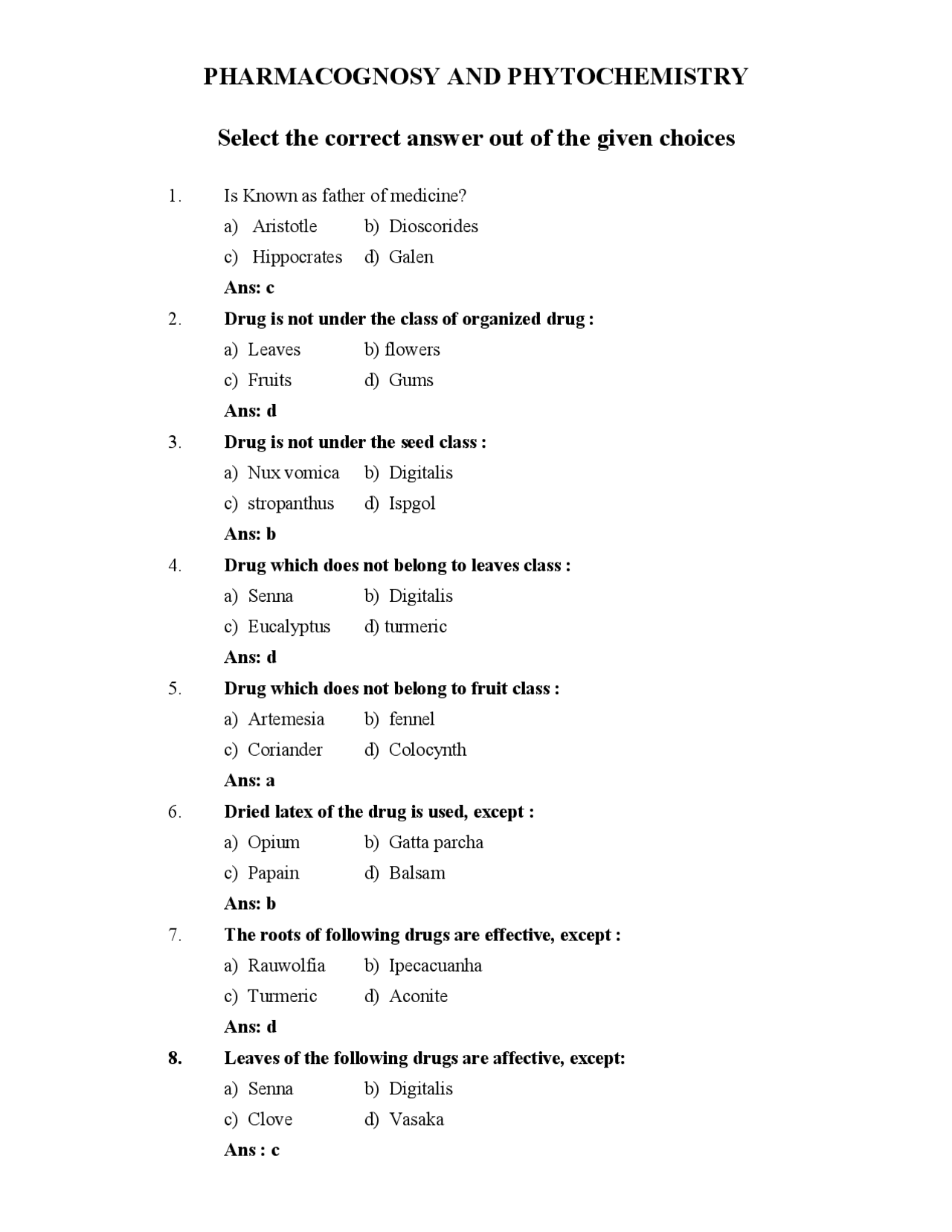 mcq pharmcology solution manual | Exercises Pharmacology | Docsity