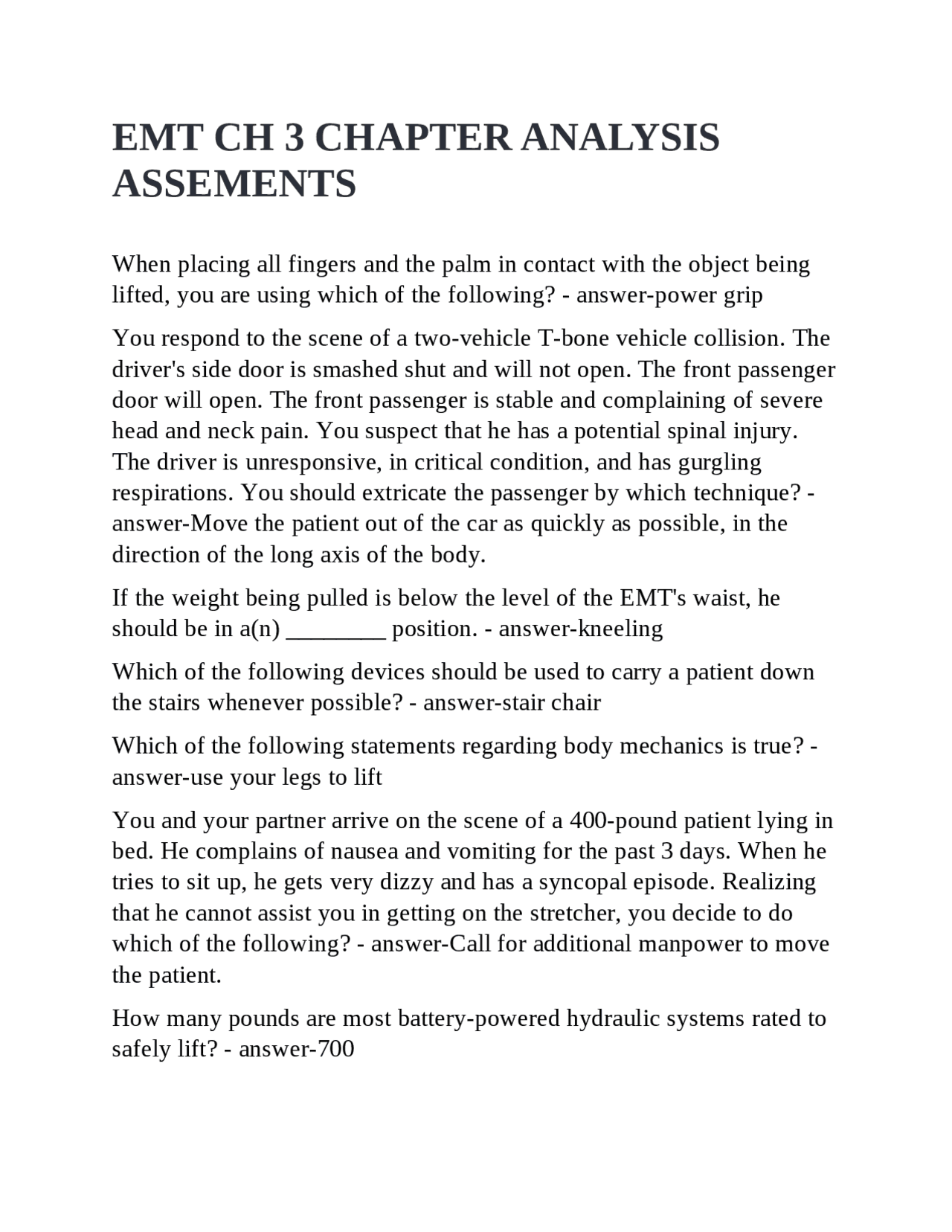 EMT Chapter 3: Body Mechanics and Patient Movement Exercises | Exams ...
