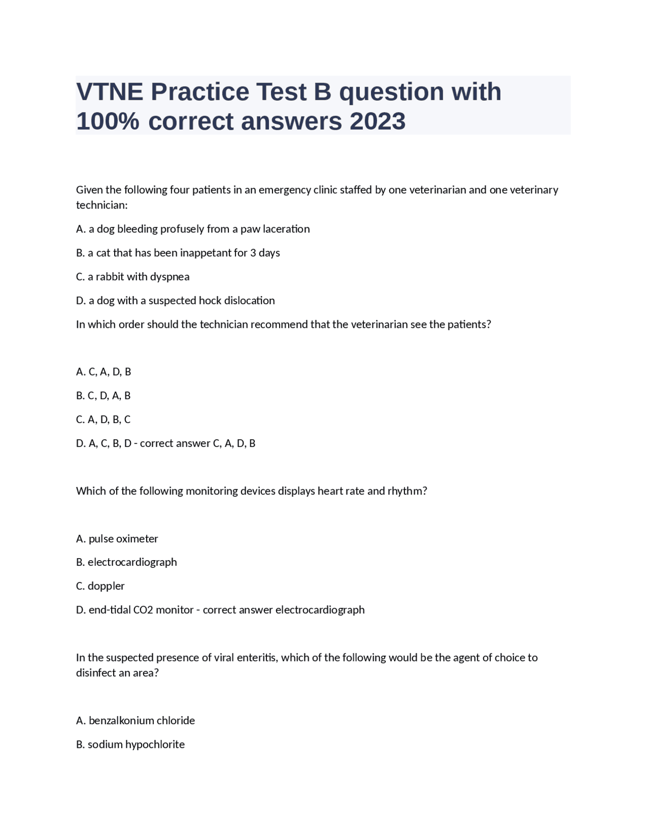 VTNE Practice Test B: Veterinary Technician Exam Preparation | Exams ...