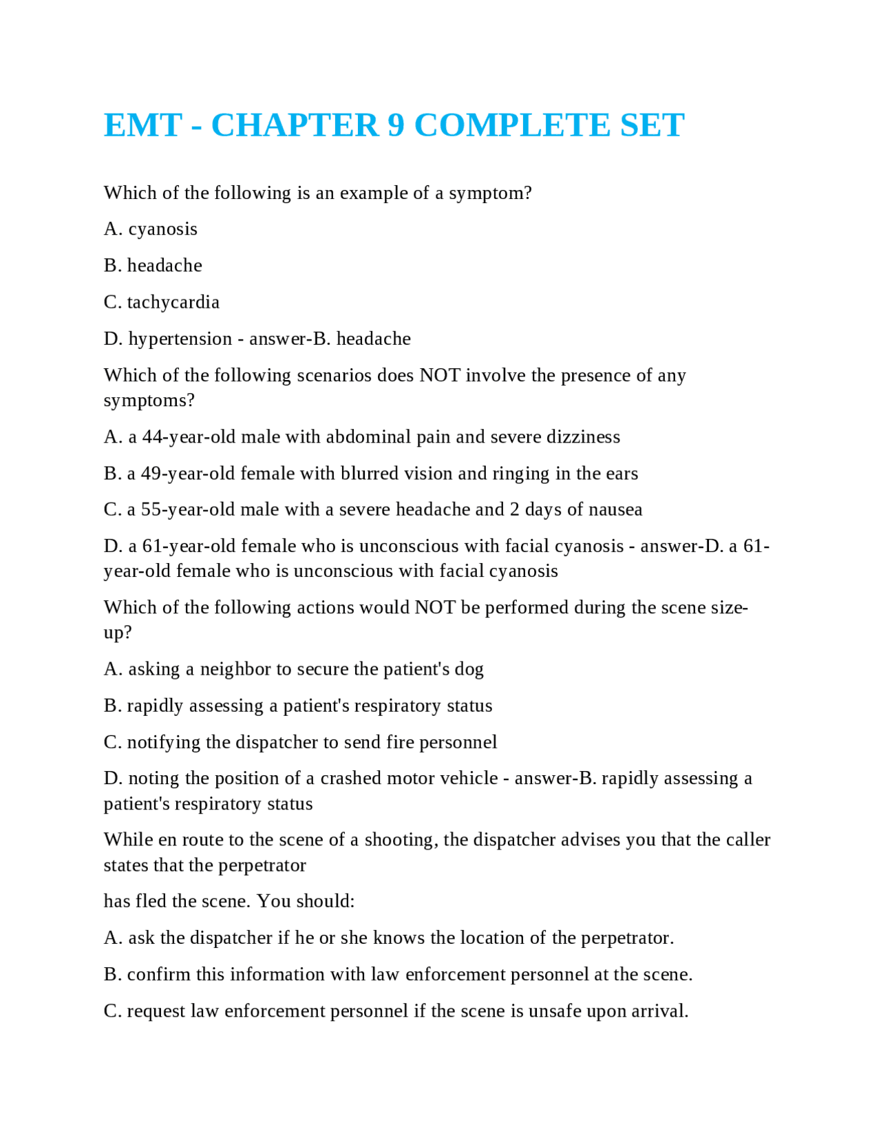 EMT - Chapter 9: Scene Size-Up and Primary Assessment | Exams Nursing ...