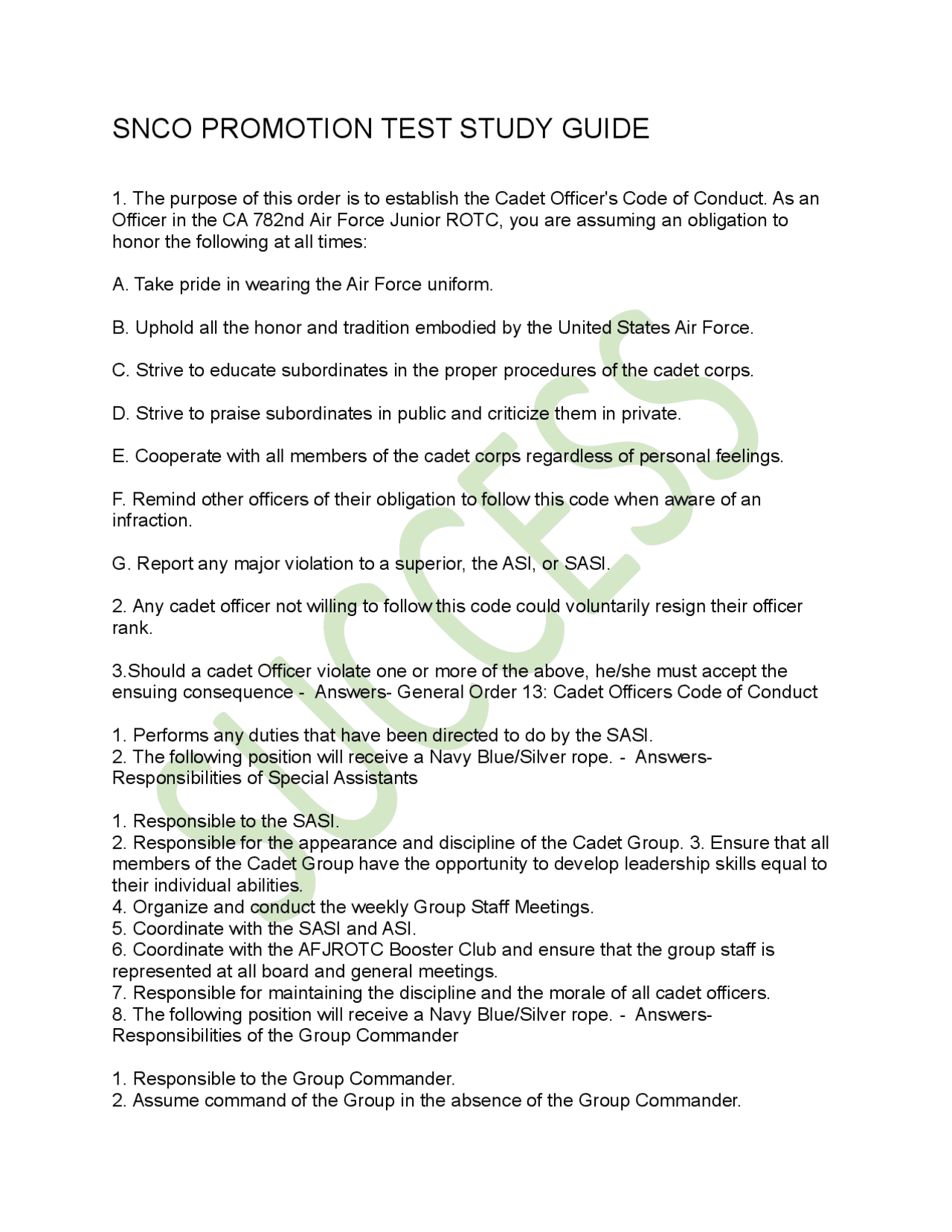SNCO Promotion Test Study Guide: Air Force Junior ROTC | Exams Social ...