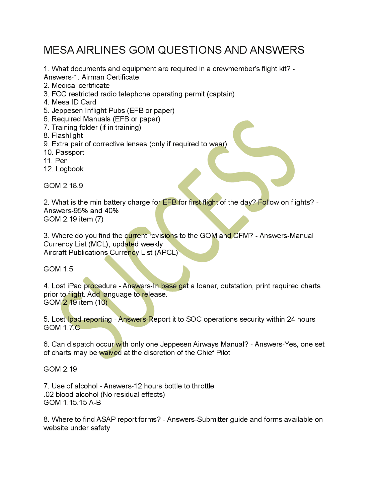 Mesa Airlines GOM Questions and Answers: A Guide for Aviation Professionals | Exams Social ...