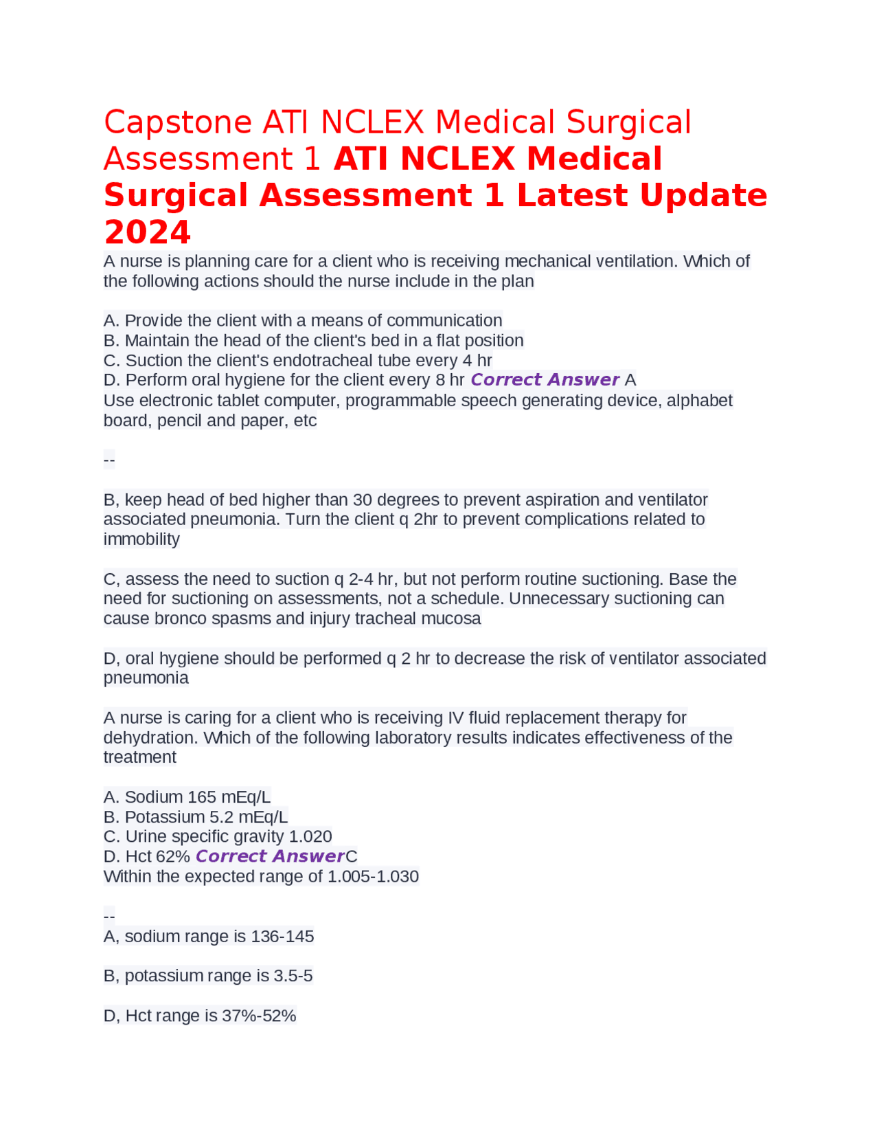 Medical-Surgical Nursing Practice Questions and Answers | Exams Nursing ...