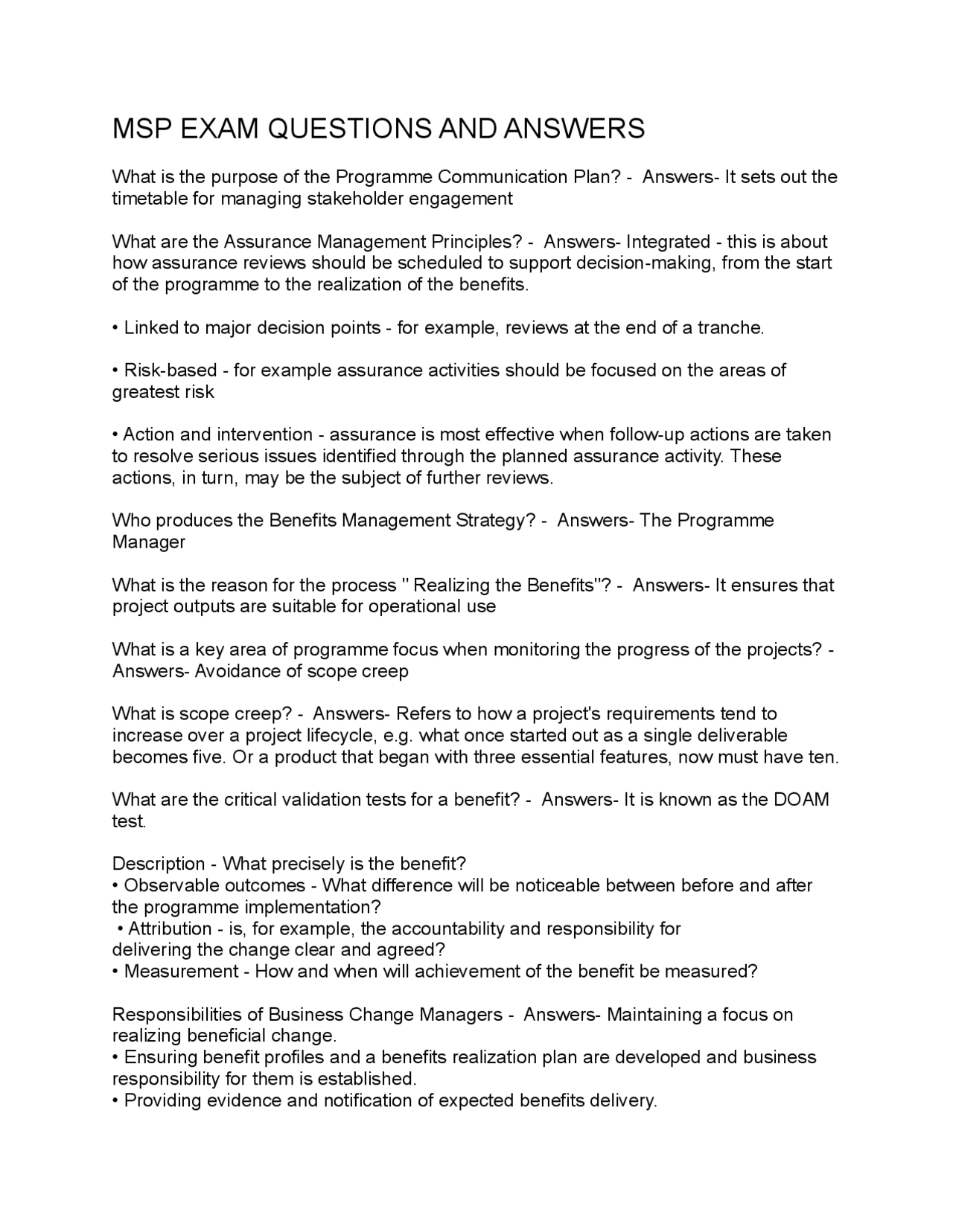 MSP Exam Questions and Answers: A Guide to Programme Management | Exams ...