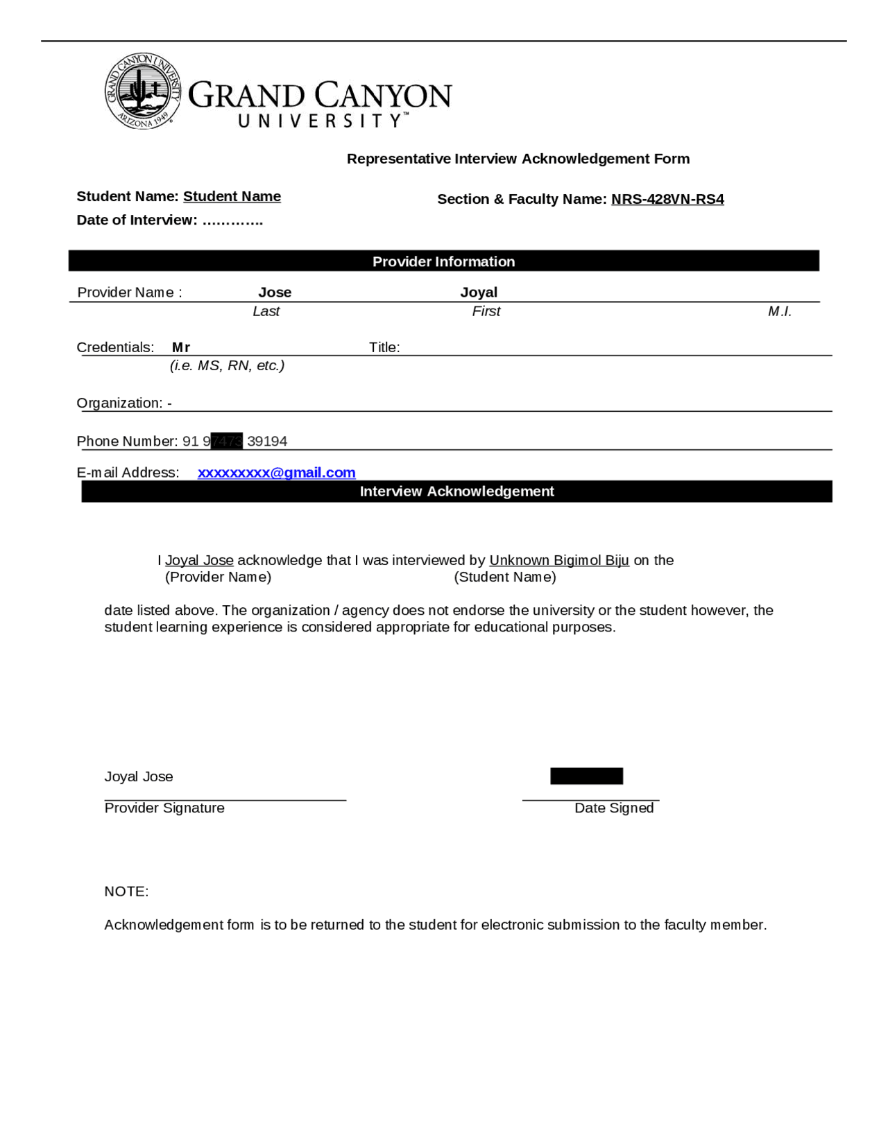NRS 428VN Topic 4 Assignment; Representative Interview Acknowledgement ...