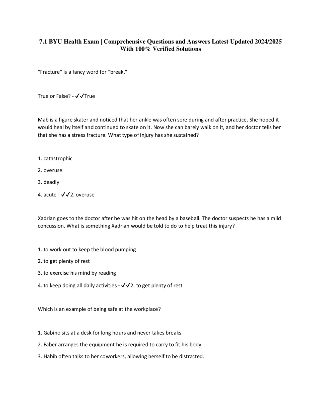 7.1 BYU Health Exam | Comprehensive Questions and Answers Latest ...