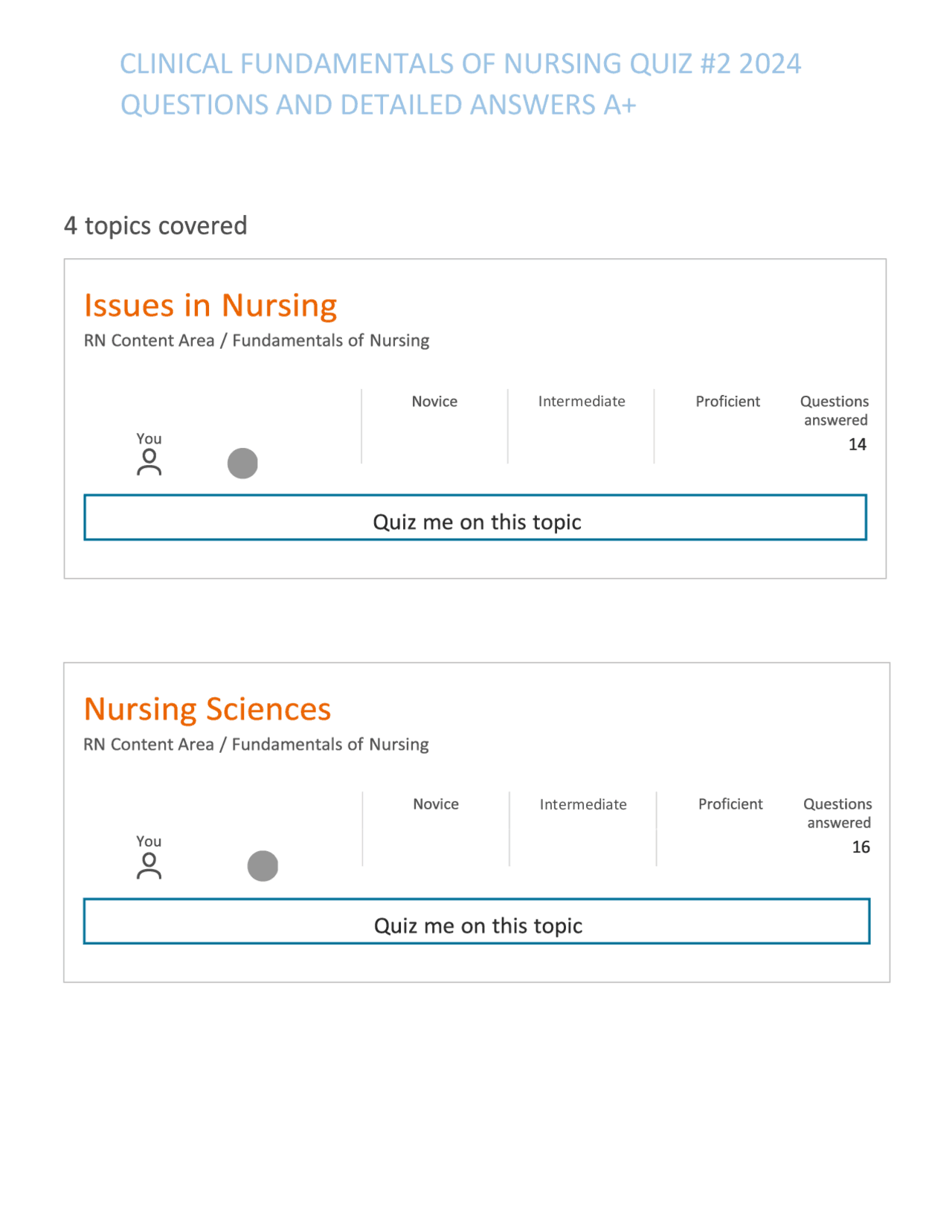 CLINICAL FUNDAMENTALS OF NURSING QUIZ #2 2024 QUESTIONS AND DETAILED ...