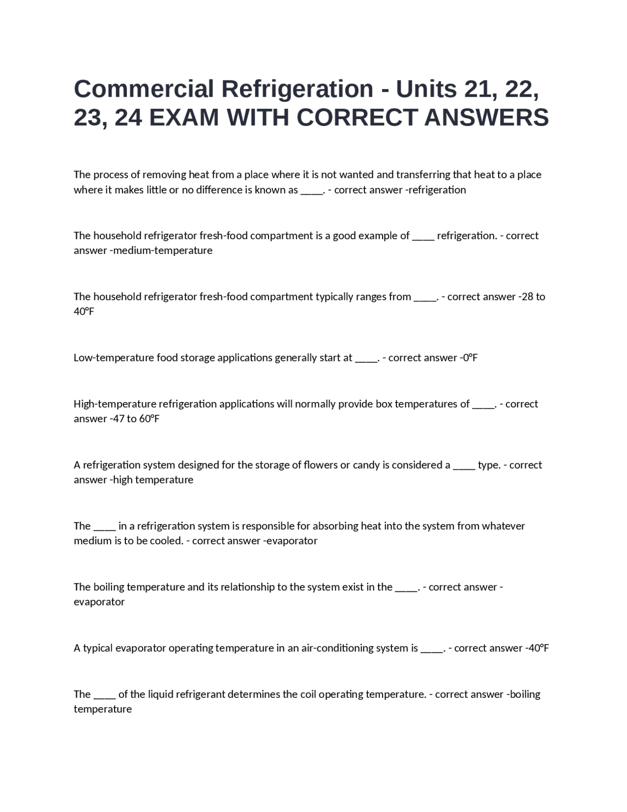 Commercial Refrigeration Exam with Answers: Units 21-24 | Exams ...