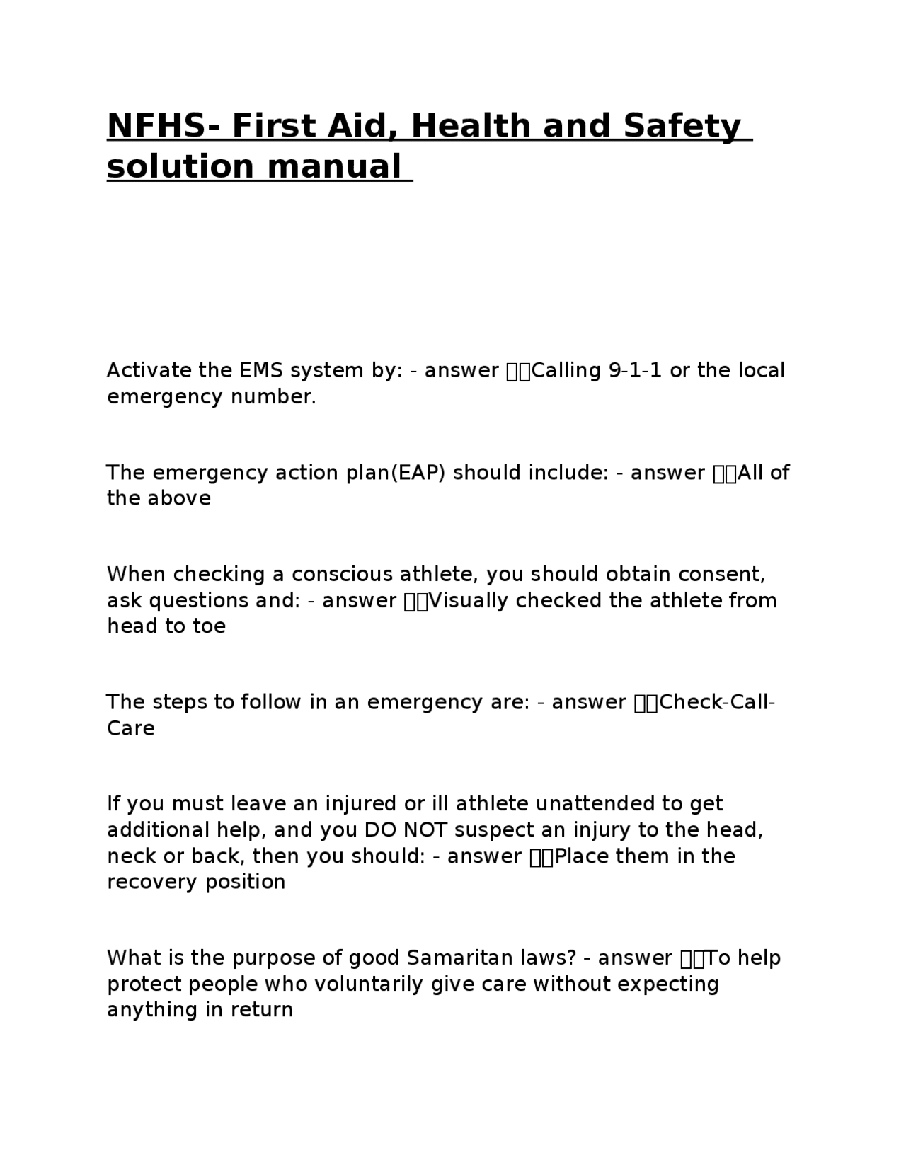 NFHS- First Aid, Health and Safety solution manual | Exams Nursing ...