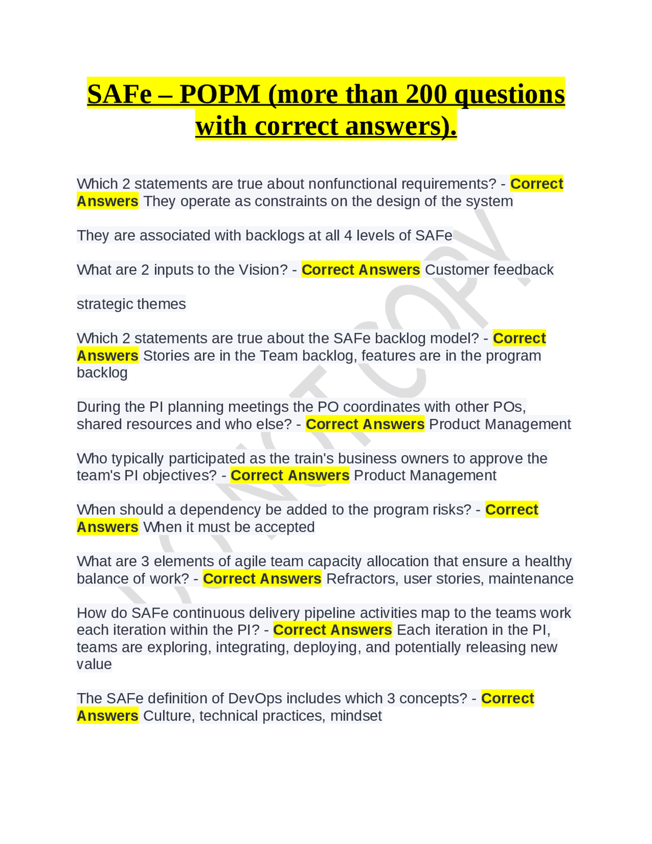 SAFe POPM: Questions and Answers | Exams Port Management and ...